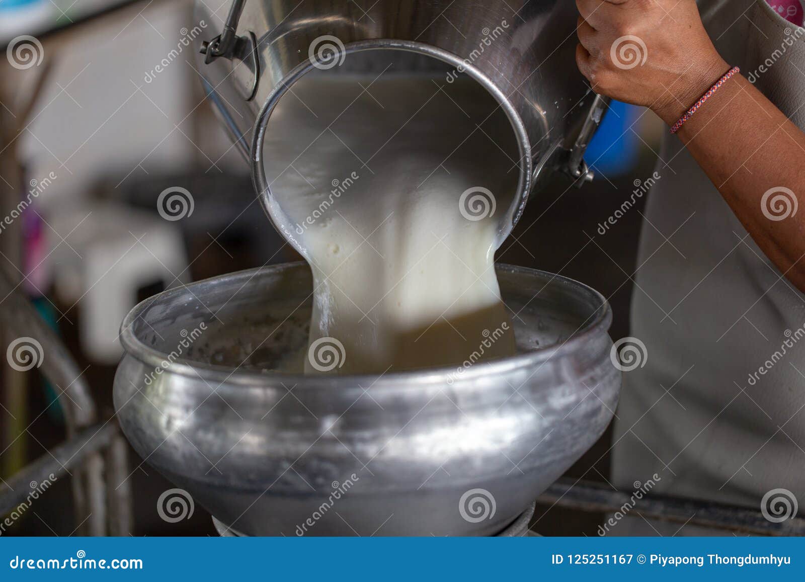 Worker Pouring the Milk into Container from Farm. Stock Image - Image ...