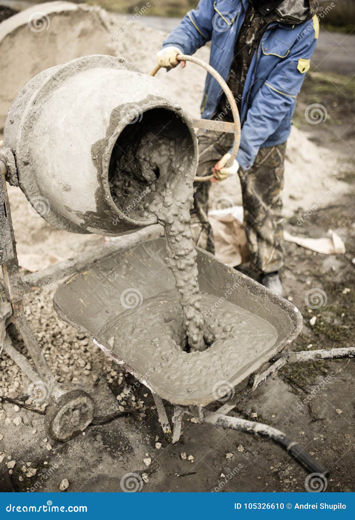 Worker Pours Concrete Mortar on a Construction Site Stock Photo - Image ... Worker Pours Concrete Mortar on a Construction Site Stock Photo - Image ...