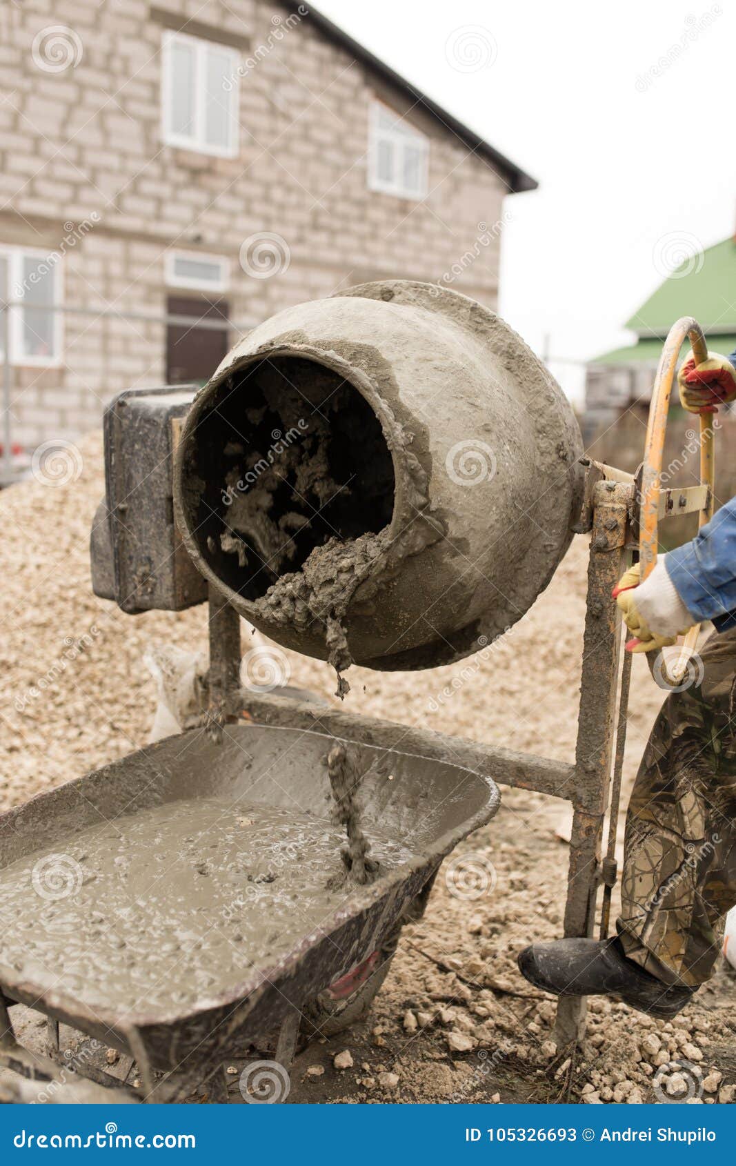 Worker Pours Concrete Mortar on a Construction Site Stock Image - Image ... Worker Pours Concrete Mortar on a Construction Site Stock Image - Image ...