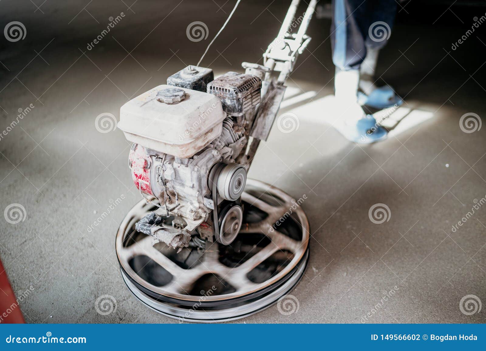 Worker with Power Trowel Tool Finishing Concrete Floor, Smooth Concrete ...