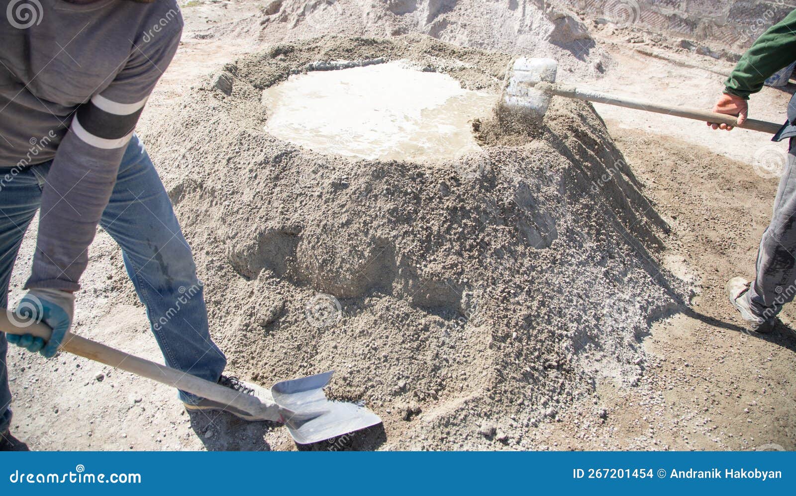 Worker Prepare Concrete with Shovel at Construction Site Stock Photo ...