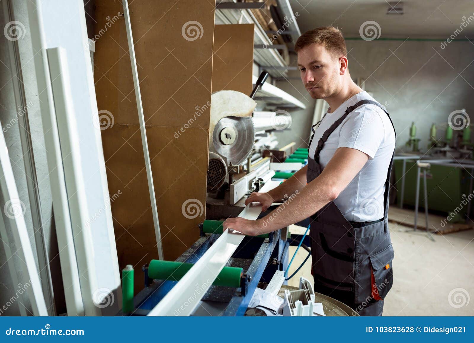 Worker in the Workshop Prepares Pvc Profiles Stock Photo - Image of ...