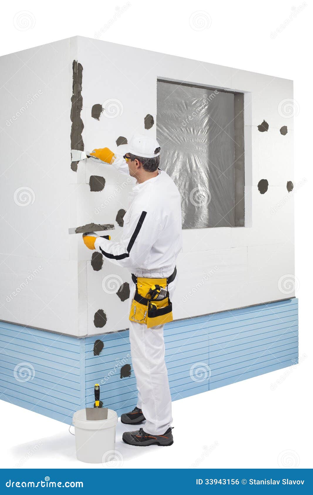 Worker Preparing a Corner for Fixing a Lath Stock Photo - Image of ...