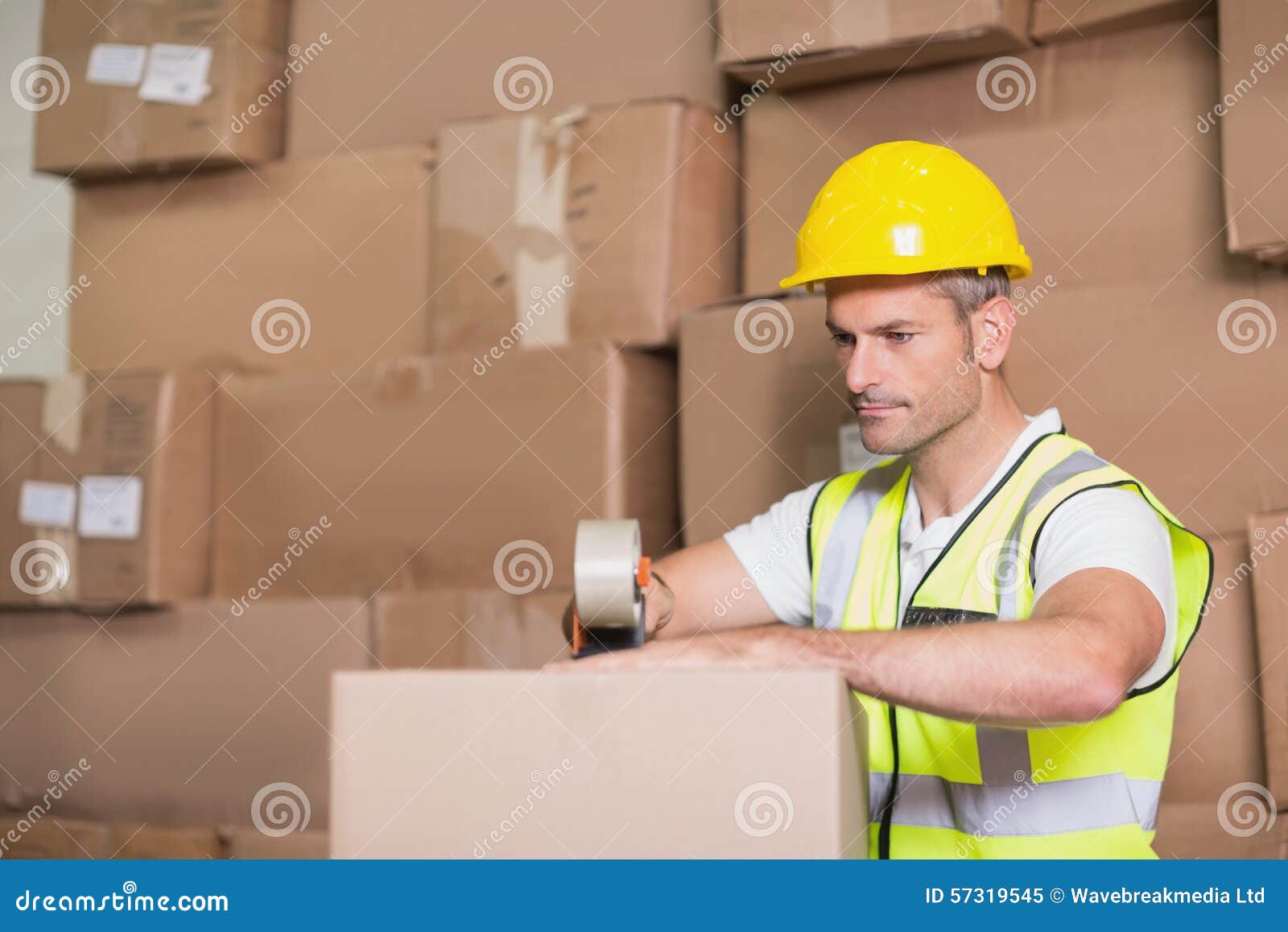 Worker Preparing Goods for Dispatch Stock Image - Image of sealing ...