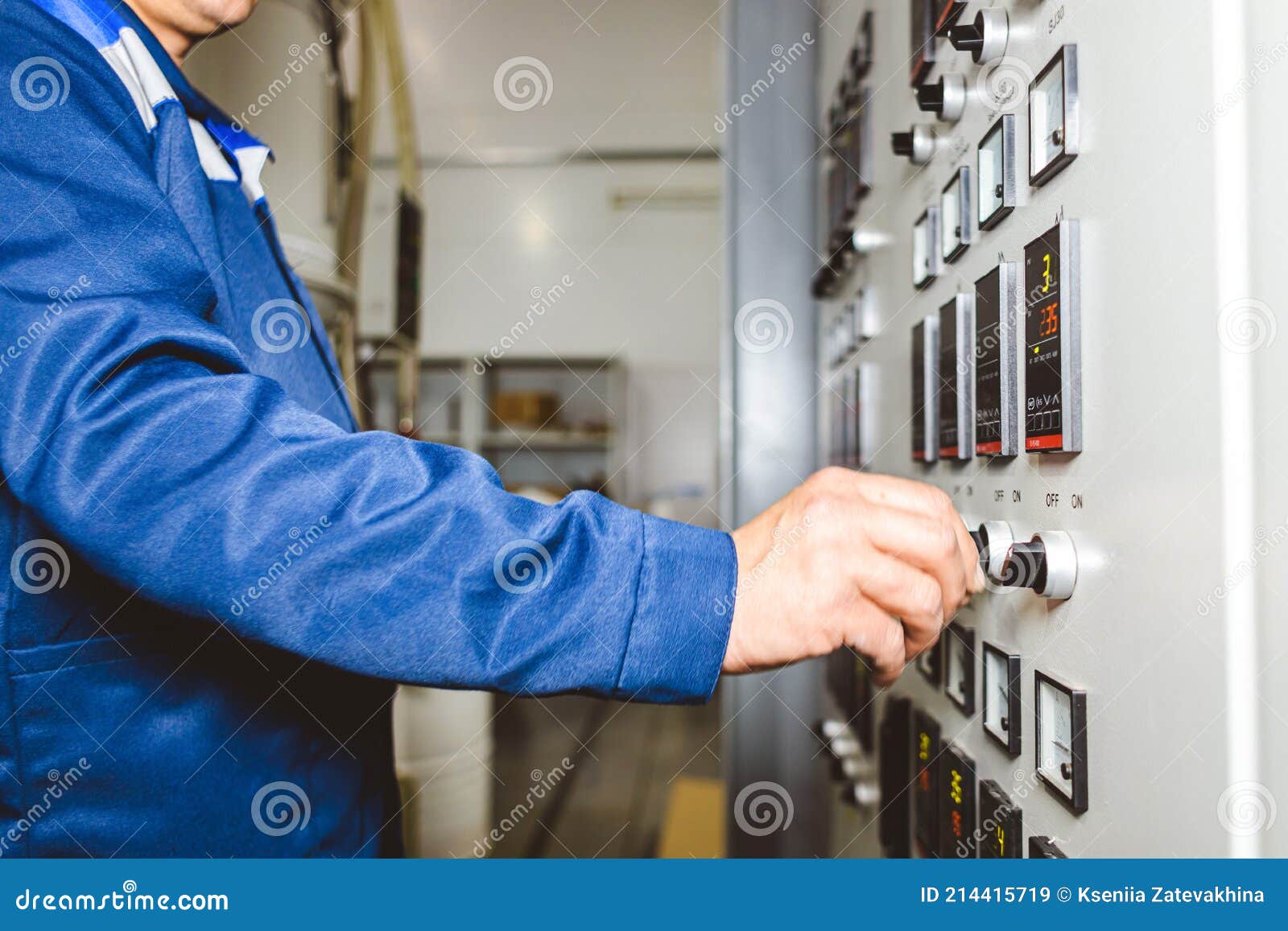 A Worker Presses a Button and Starts an Automatic Manufacturing Process ...
