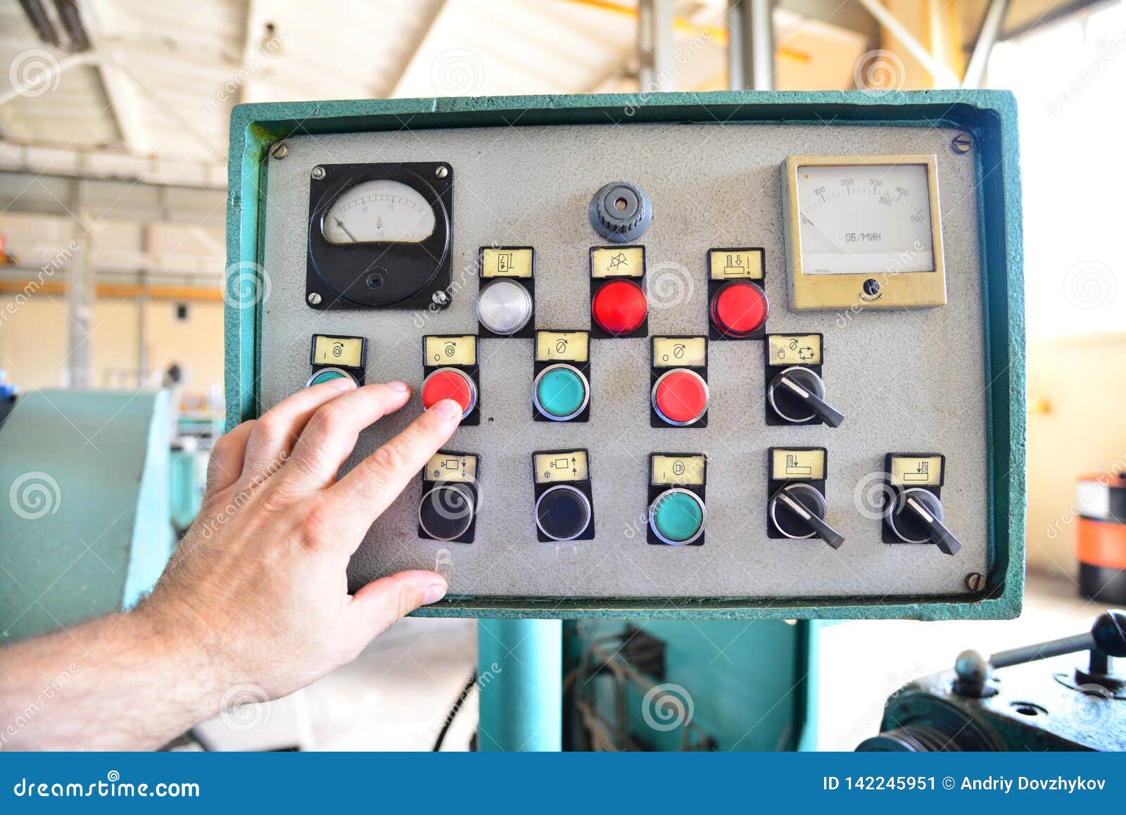 Worker Presses the Buttons and Remote Control Machine Equipment in the ...
