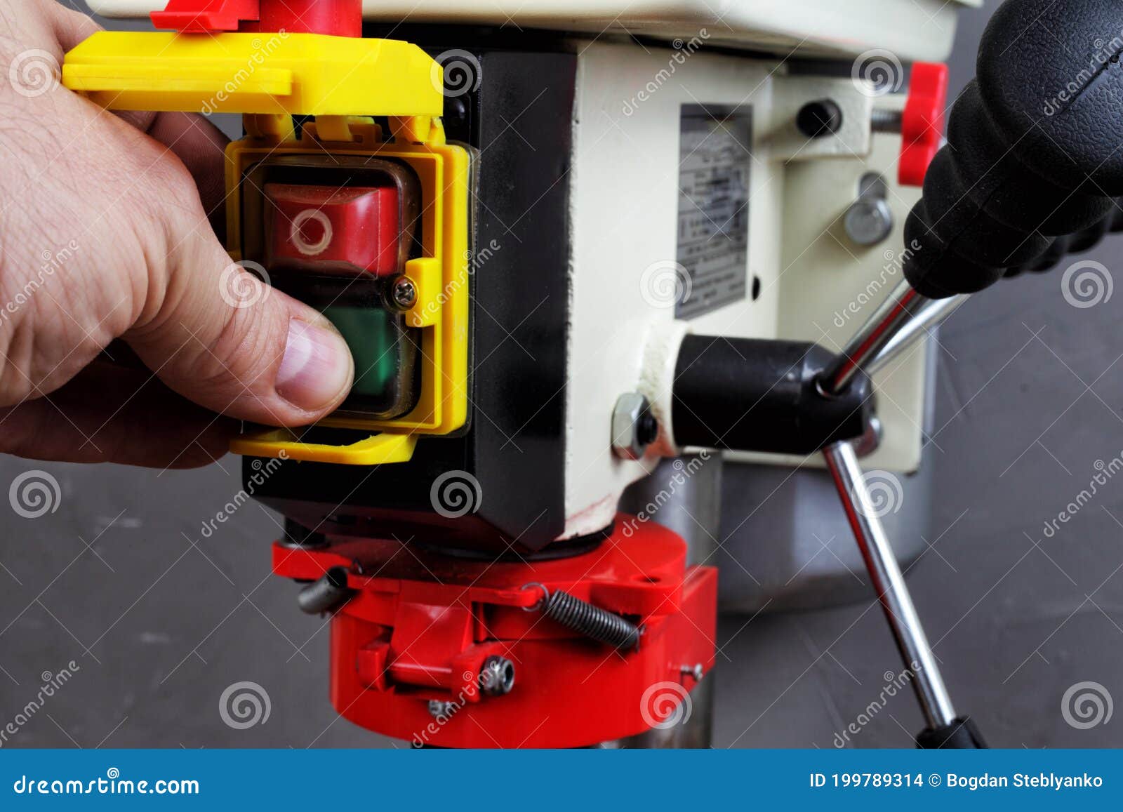 Worker Presses the Start Button Stock Photo - Image of power, green ...