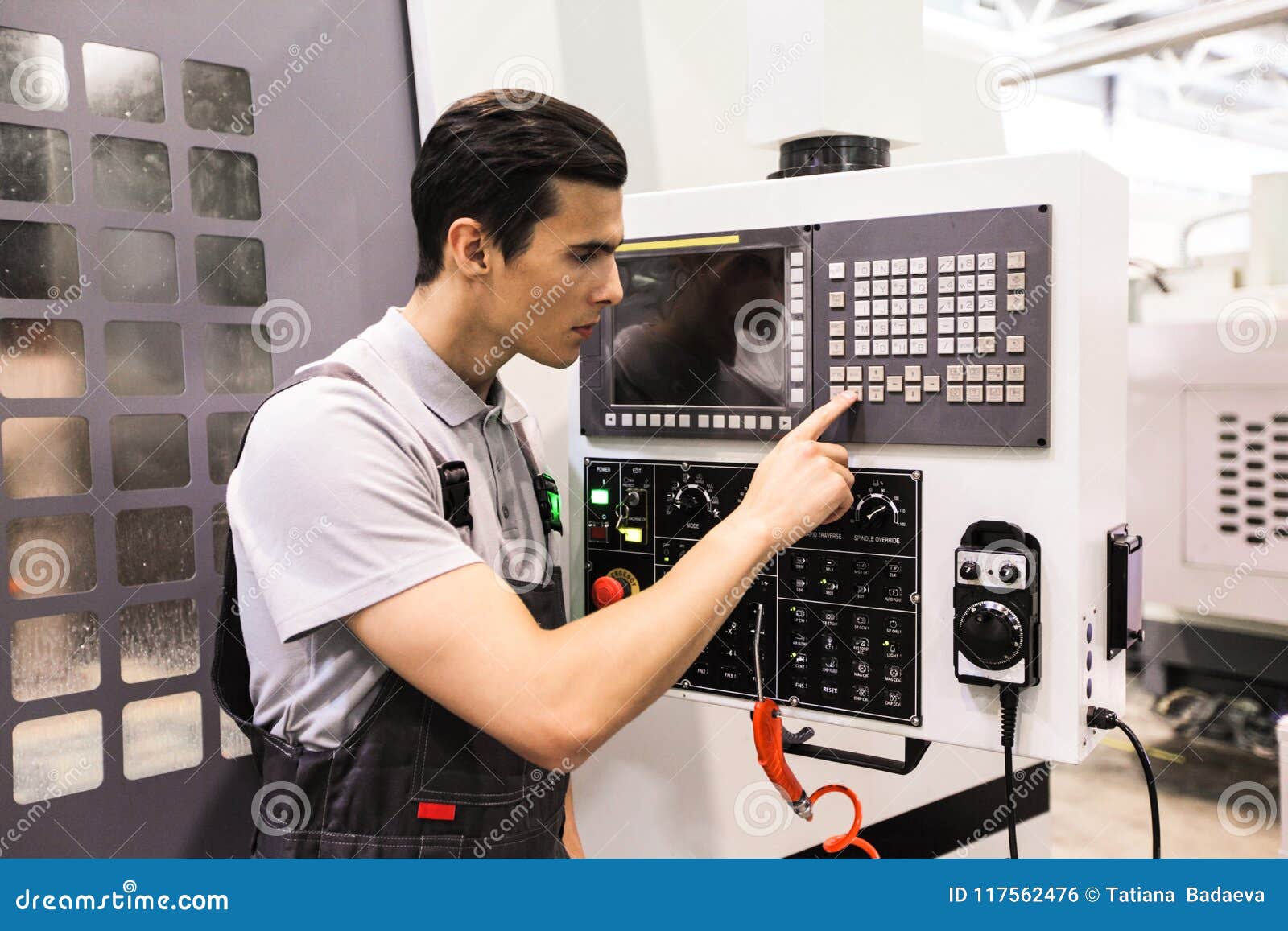 Worker Pressing Buttons on CNC Machine Stock Photo - Image of data ...