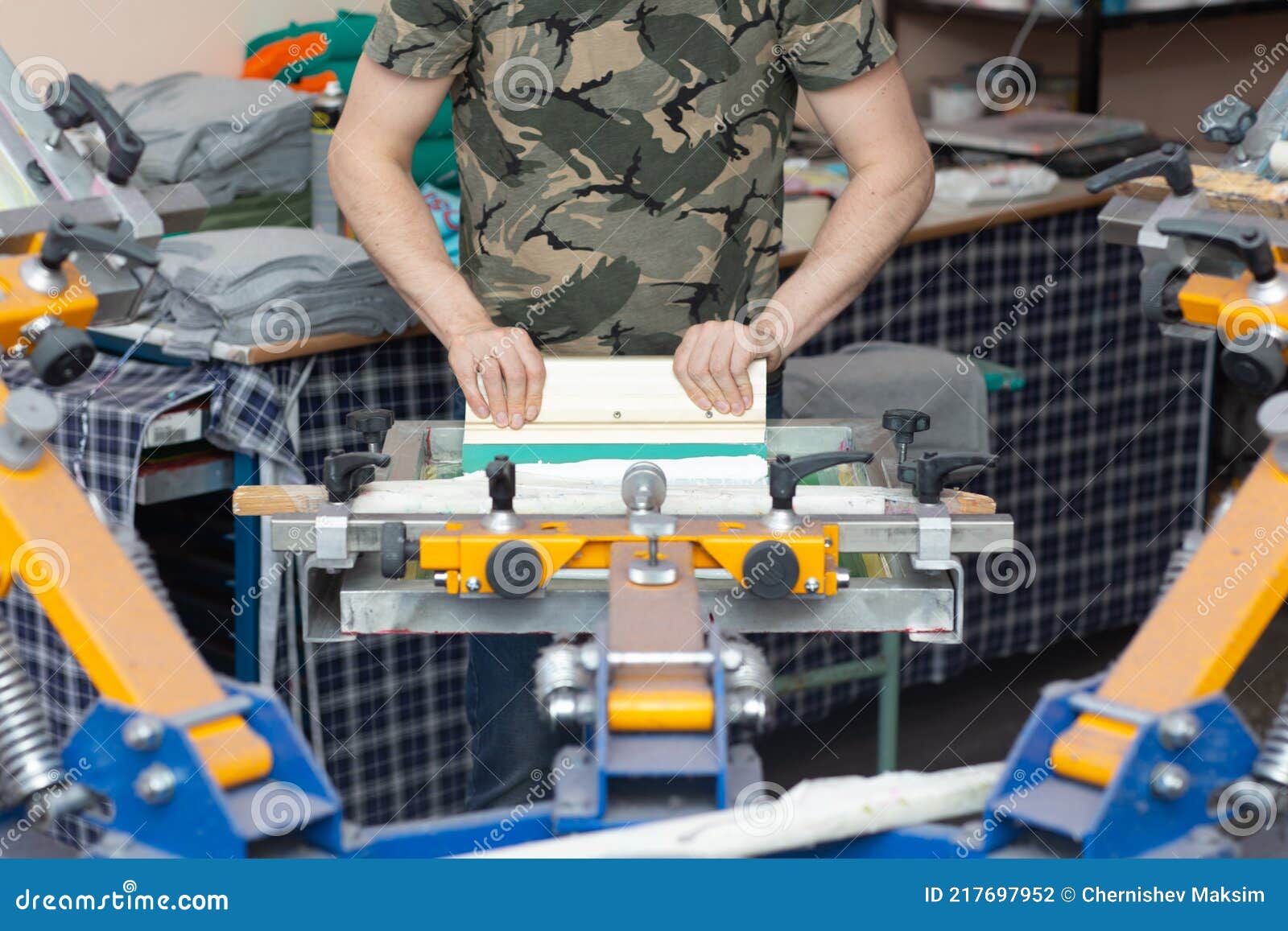 Worker Printing Picture Application Serigraphy Silk Screen Print ...