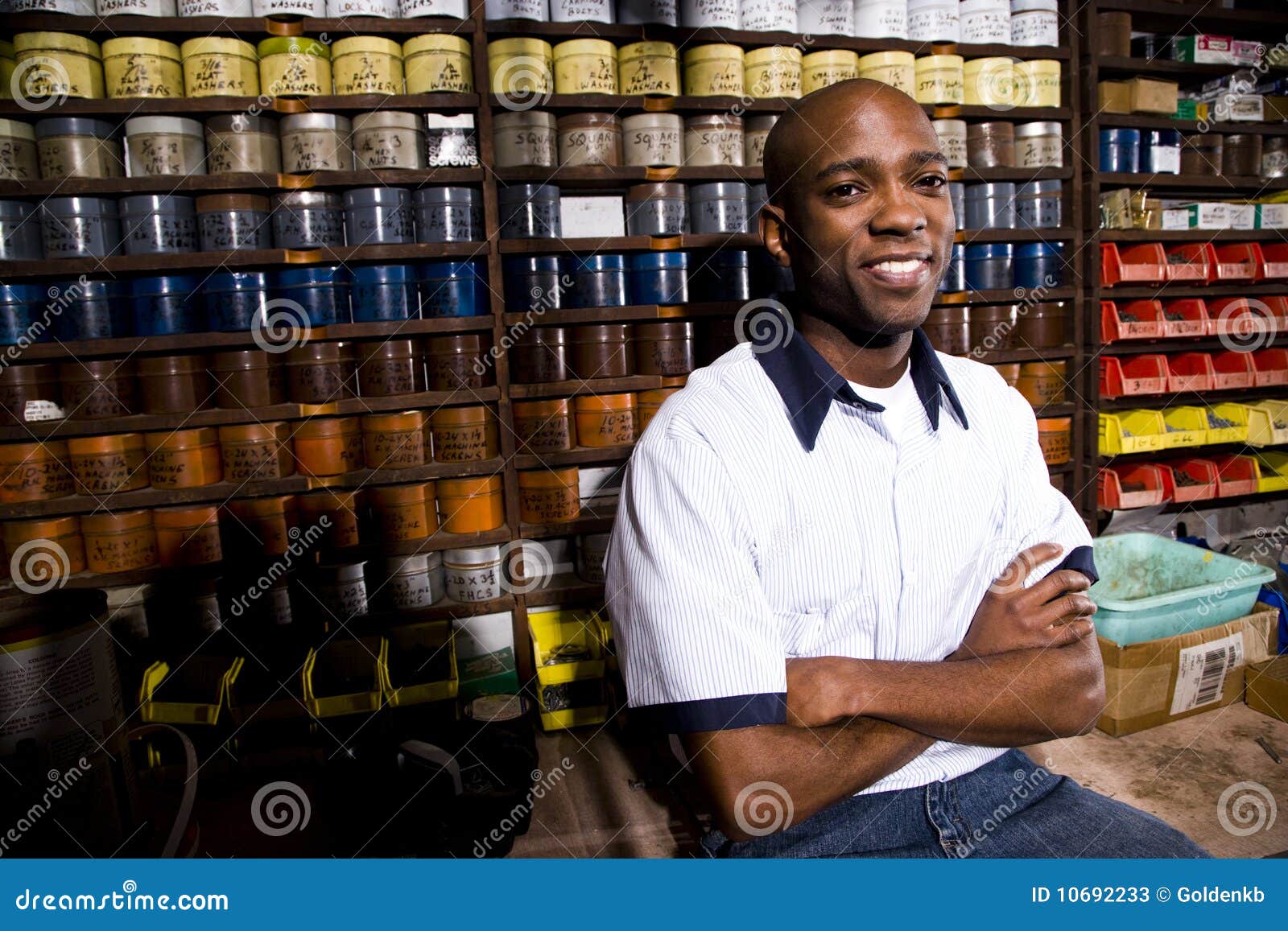 Worker in printshop stock image. Image of grinning, bald - 10692233