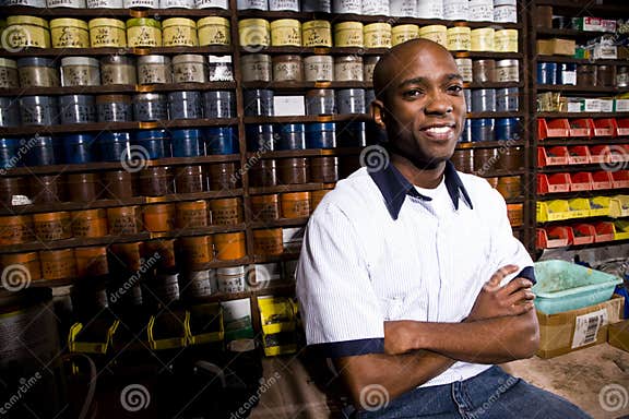 Worker in printshop stock image. Image of grinning, bald - 10692233