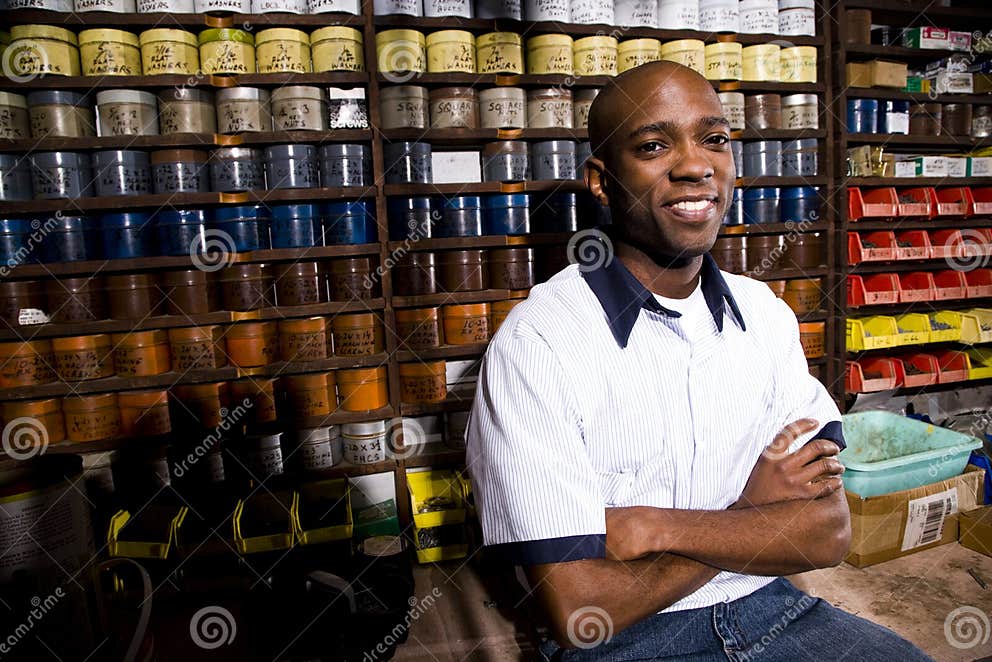 Worker in printshop stock image. Image of grinning, bald - 10692233