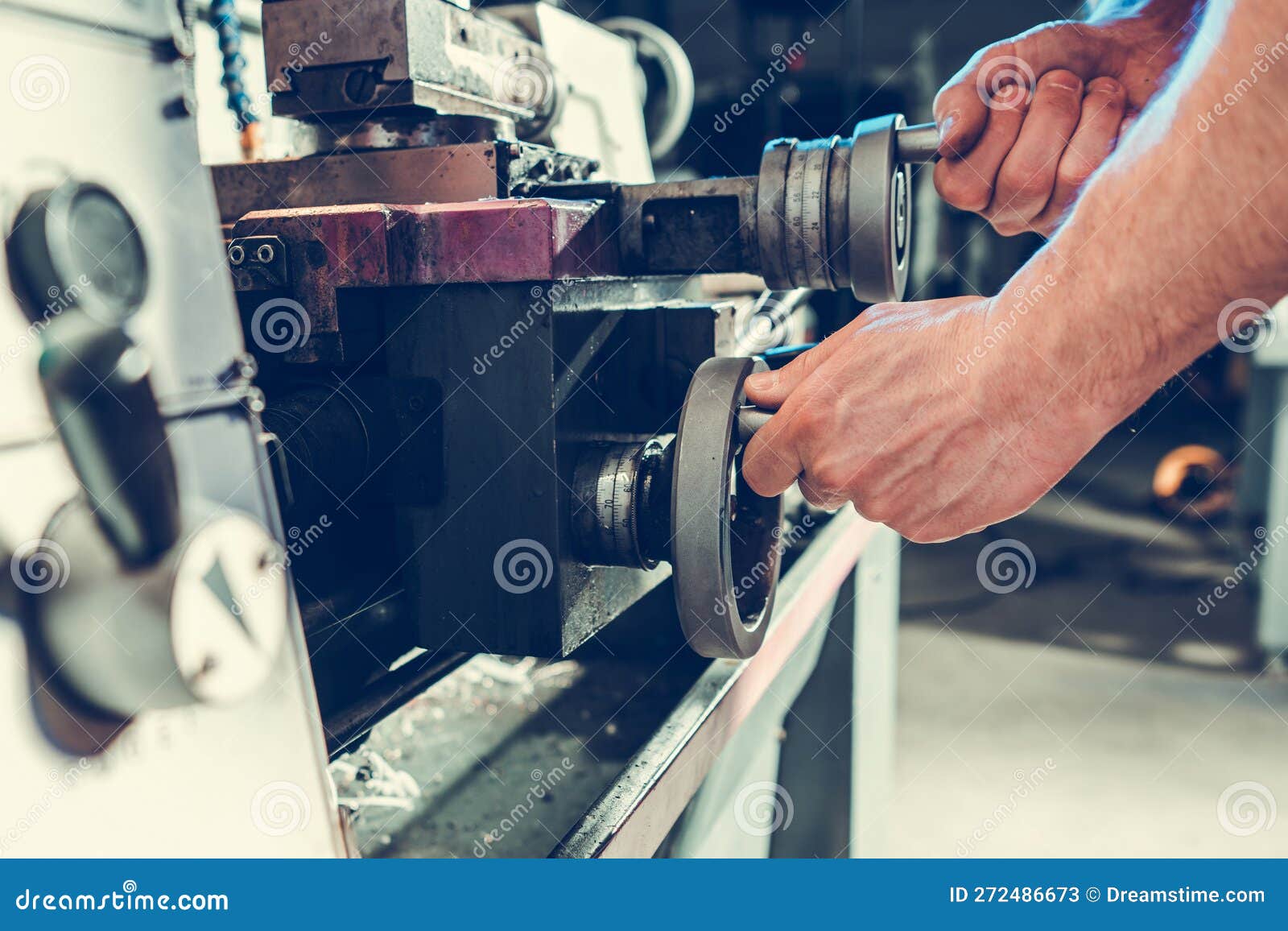 Processing Of Metal On The Machine. Turning Work In Production. Stock ...