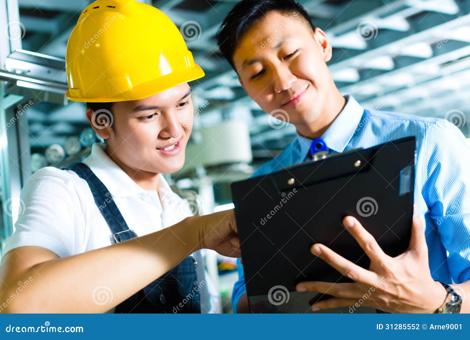 Worker and Production Manager with Clipboard Stock Photo - Image of ...