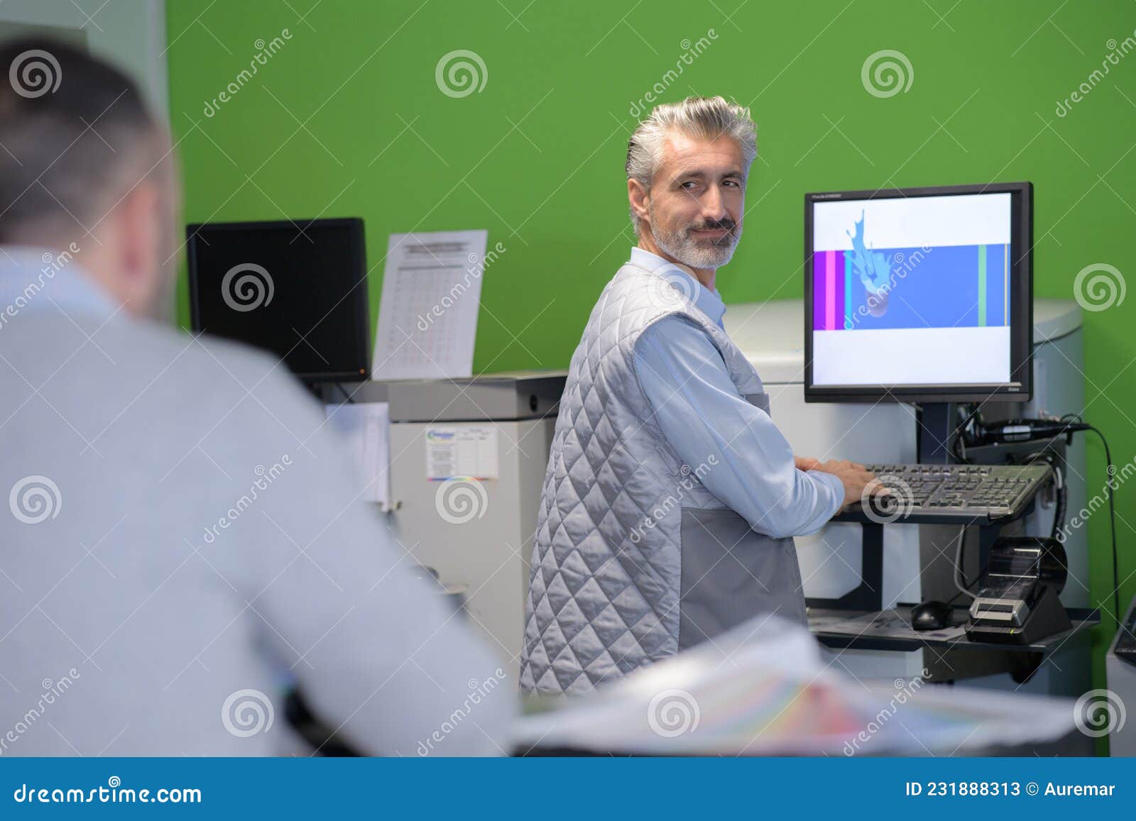 Worker or Production Manager Working on Computer Stock Image - Image of ...
