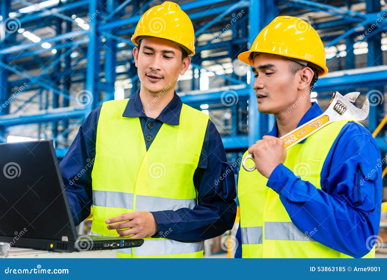 Worker in Production Plant with Laptop Stock Image - Image of laptop ...