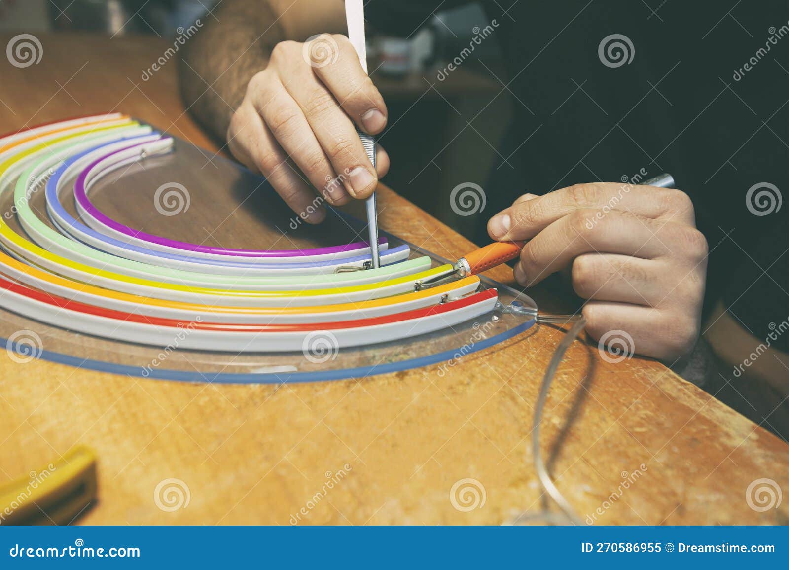 Production the Sign Made from the Led Neon Ribbon Stock Image - Image ...