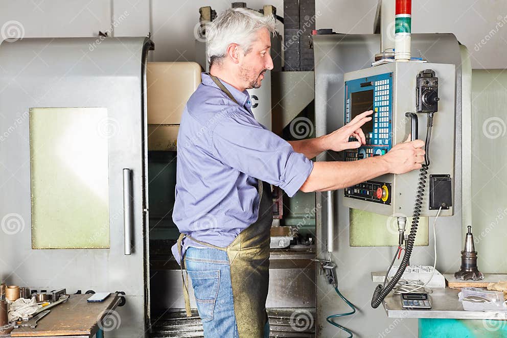 Worker Programming CNC Machine Stock Image - Image of touchscreen, working: 118175391