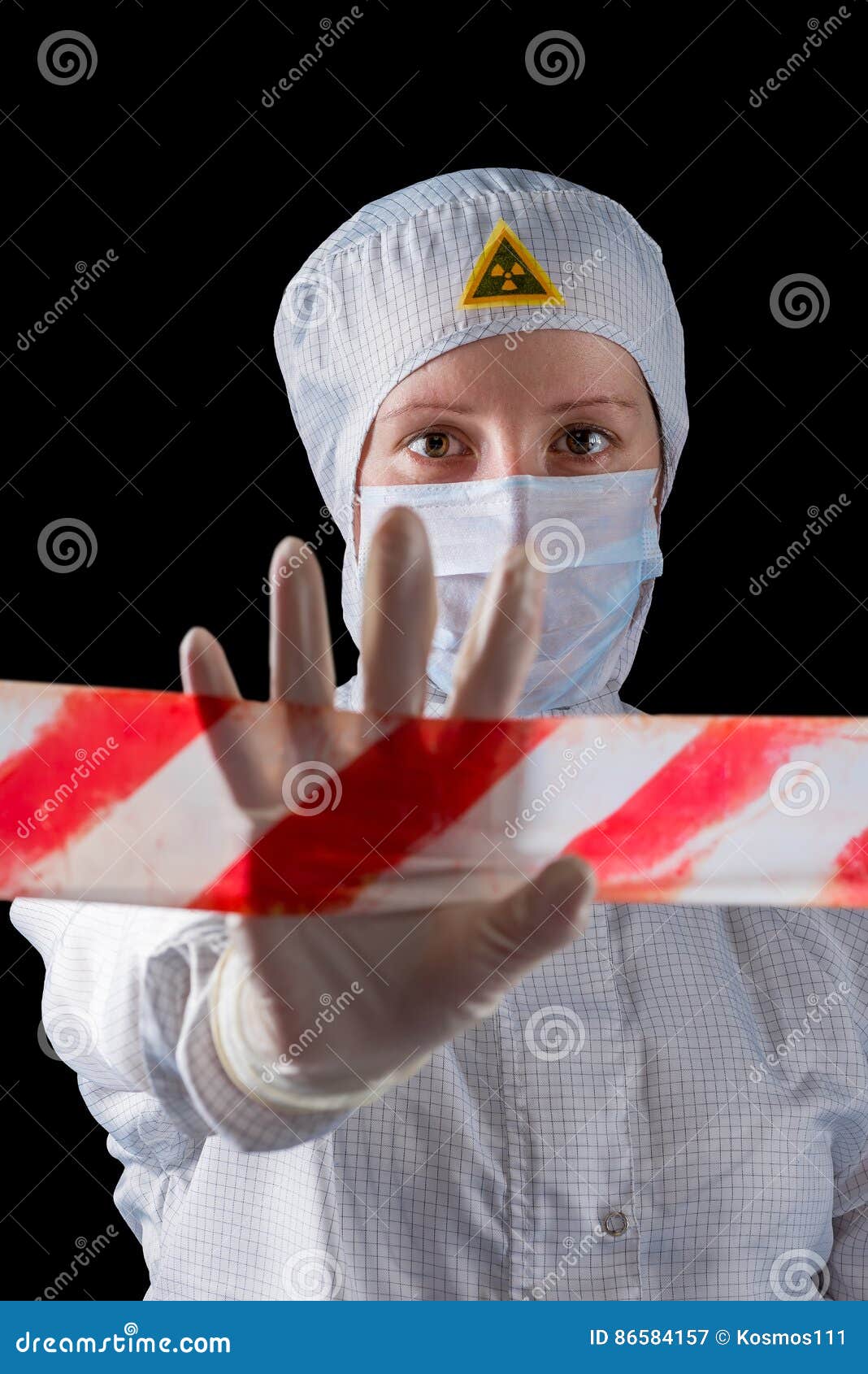 Worker in Protective Clothing Showing Hand Gesture STOP Danger Stock ...