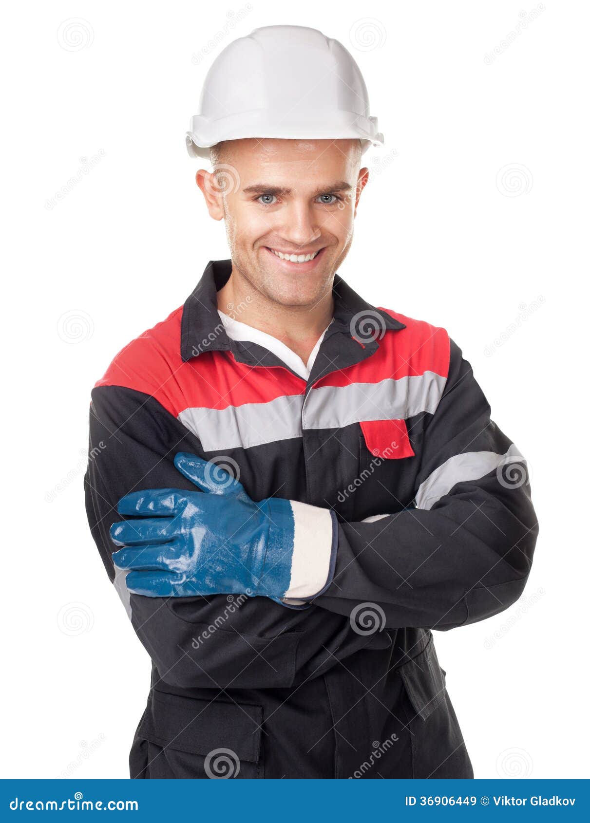 Worker with Protective Helmet and Gloves Stock Image - Image of foreman ...