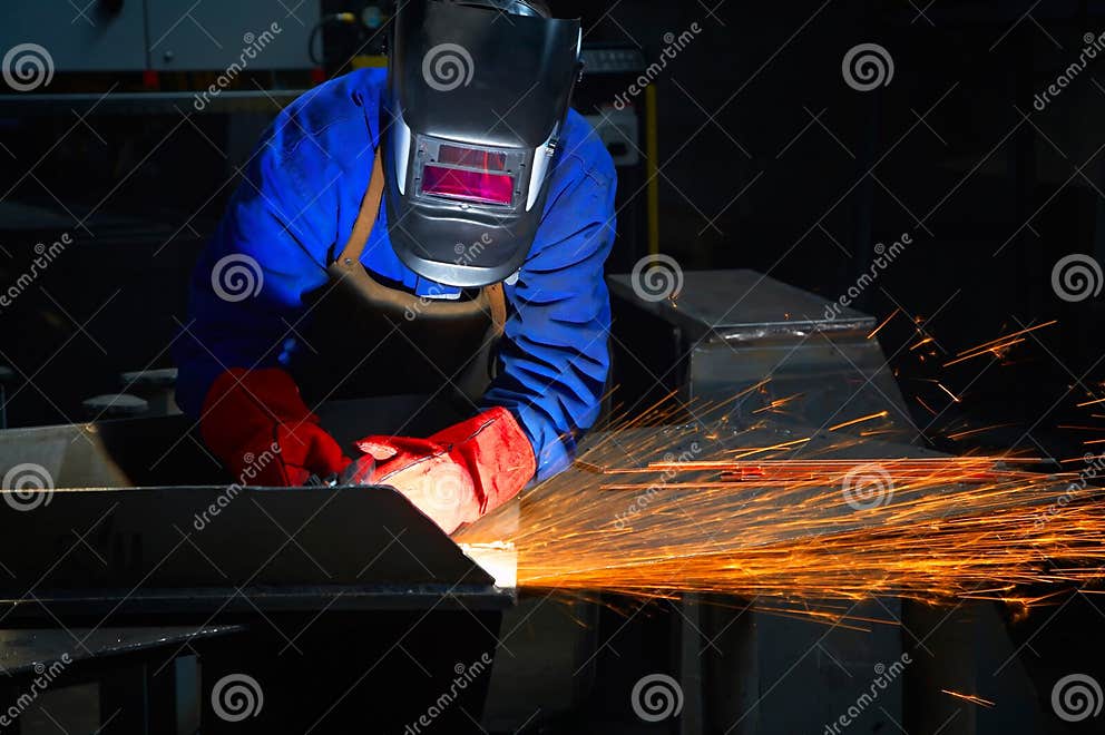 Worker with Protective Mask and Gloves Grinding Stock Photo - Image of ...
