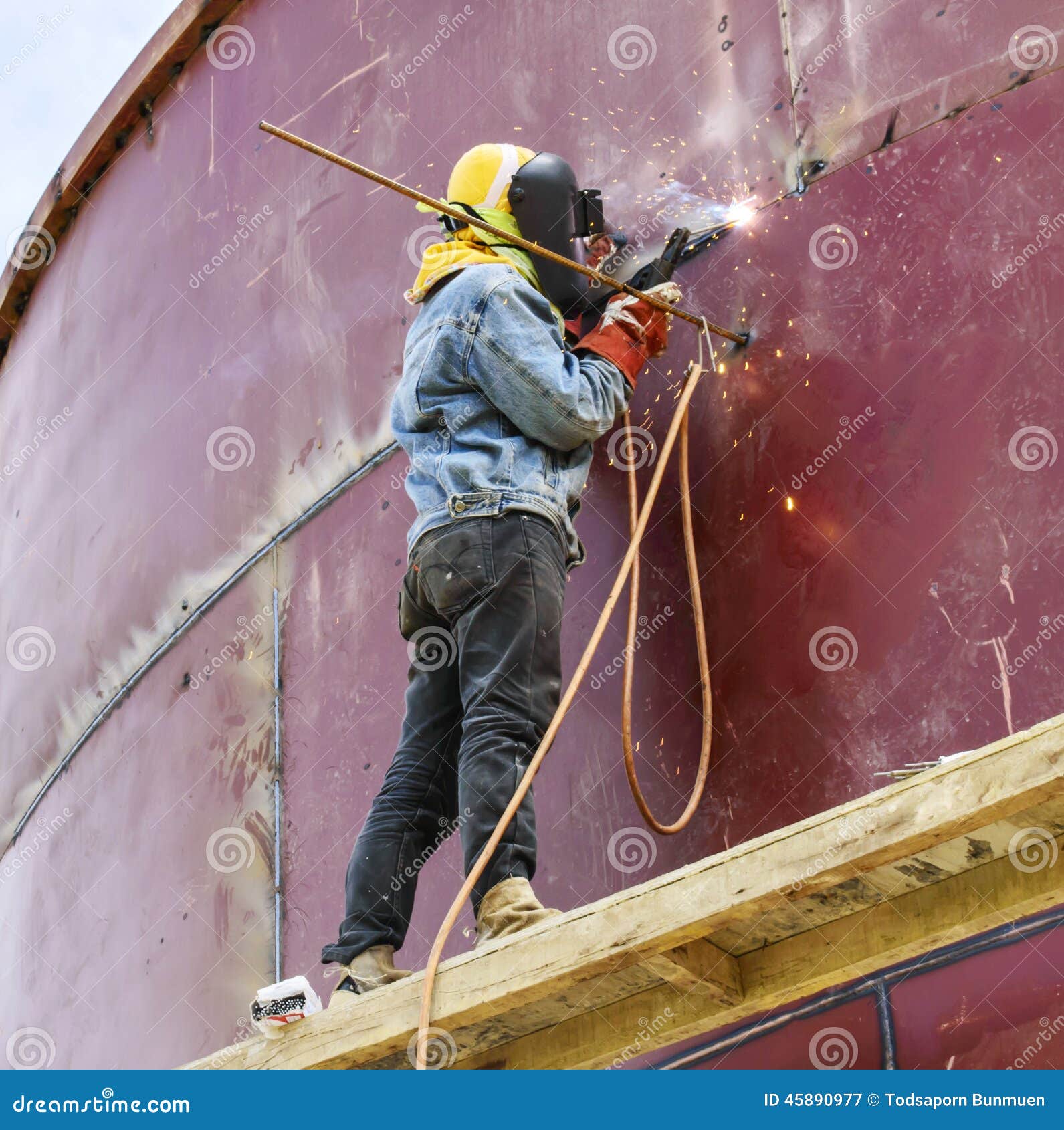 Worker with Protective Mask Welding Metal and Sparks Stock Image ...