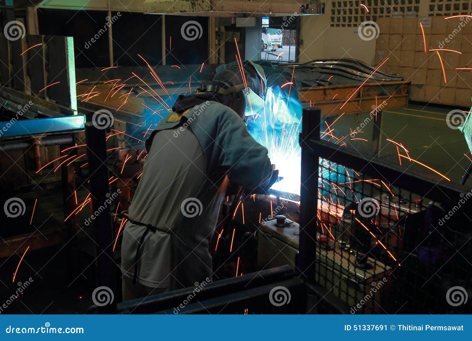 Worker with Protective Mask Welding Metal Stock Image - Image of ...
