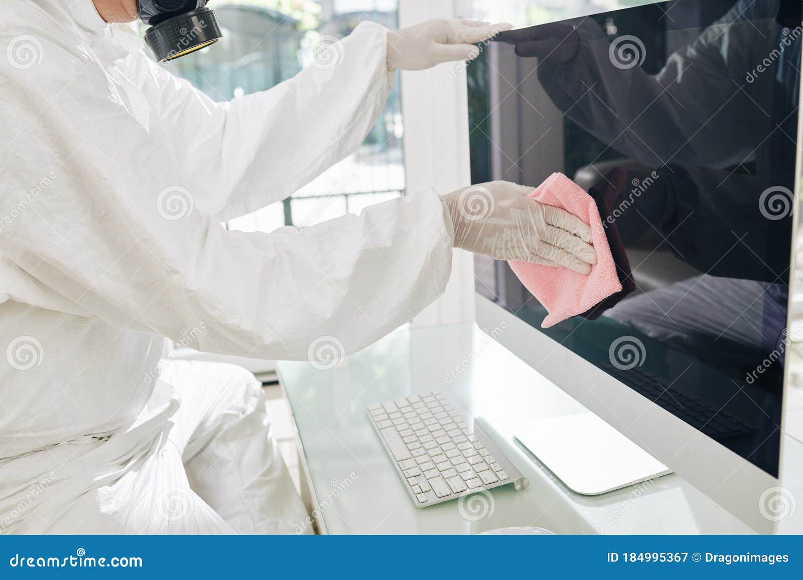 Worker Wiping Computer Screen Stock Image - Image of coronavirus ...