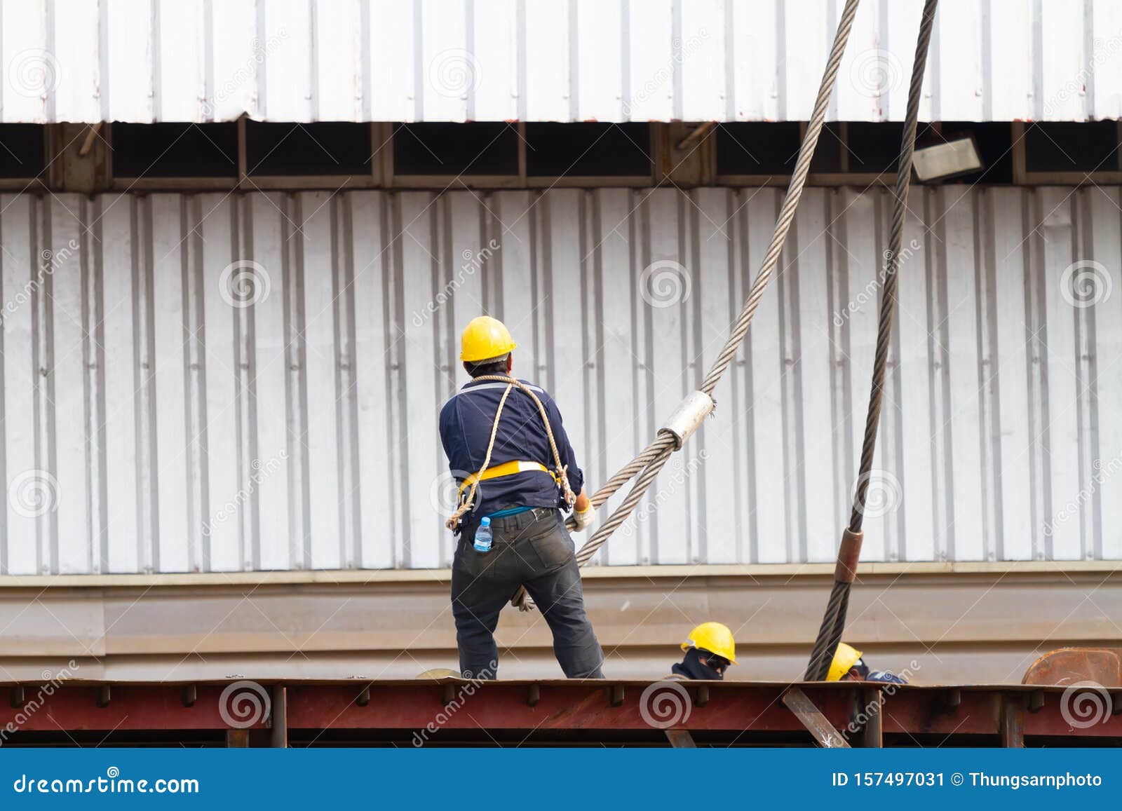 Worker Pulling Heavy Duty Steel Wire Stock Image - Image of sling, line ...