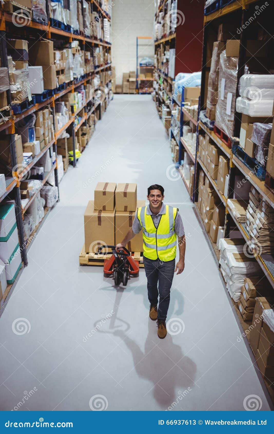 Worker Pulling Trolley with Boxes Stock Image - Image of arrangement ...