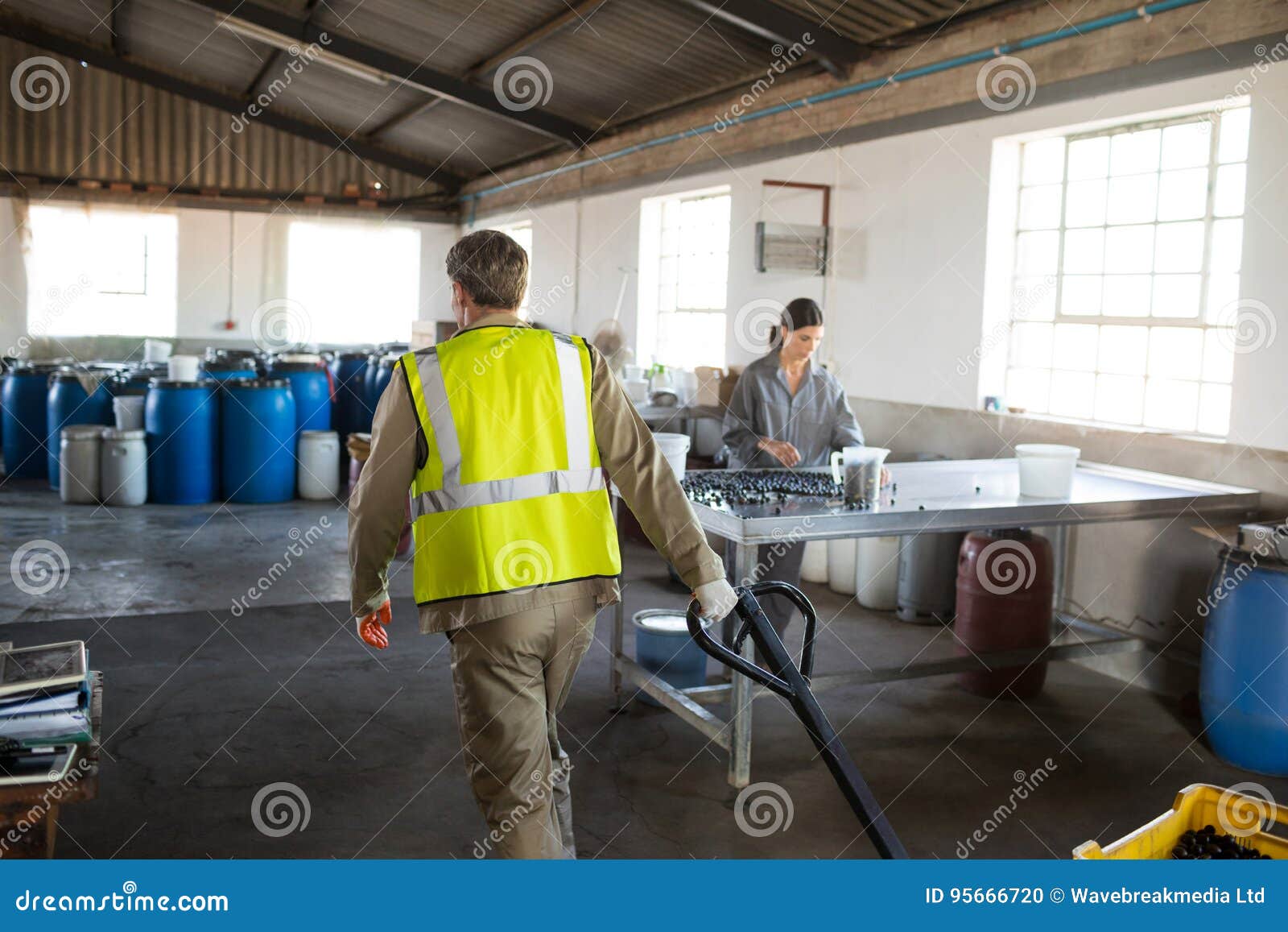 Worker Pulling a Trolley with Crate Stock Photo - Image of caucasian ...