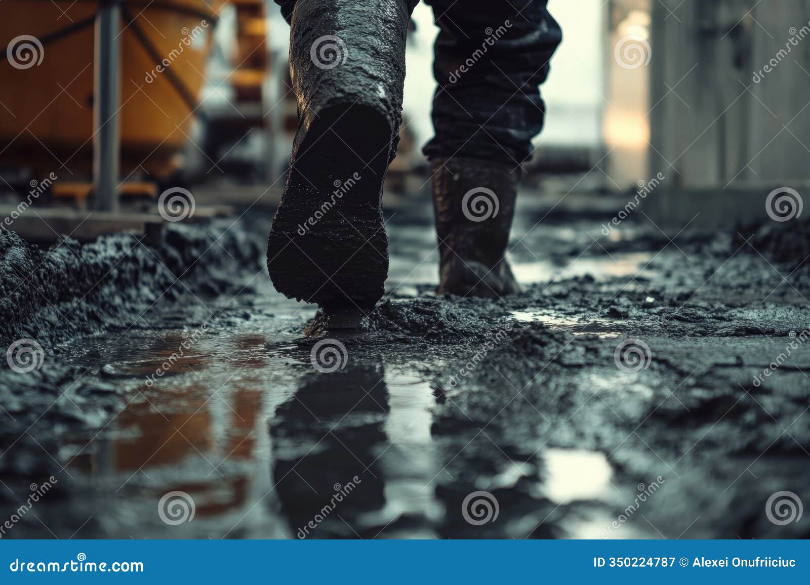 A Worker Pushes a Wheelbarrow through a Muddy Field Stock Image - Image ...
