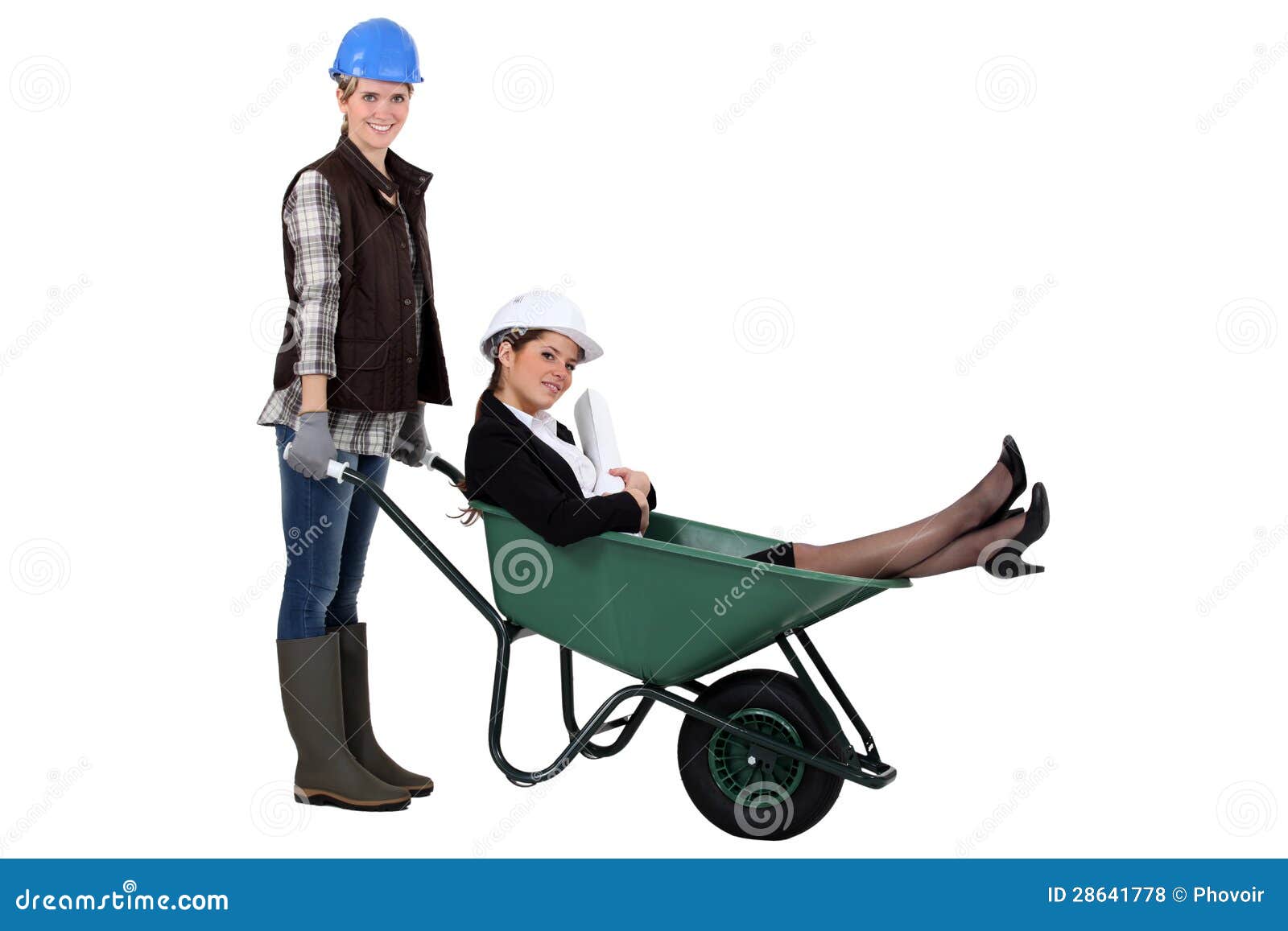 Worker Pushing Boss in Wheelbarrow Stock Photo - Image of construction ...