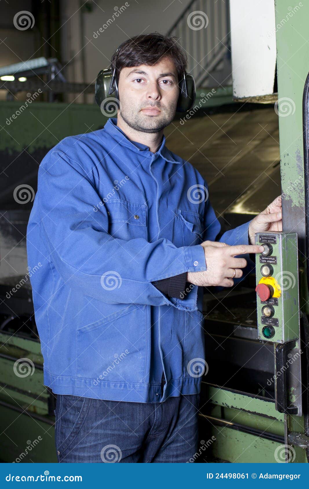 Worker pushing a button stock image. Image of close, metal - 24498061
