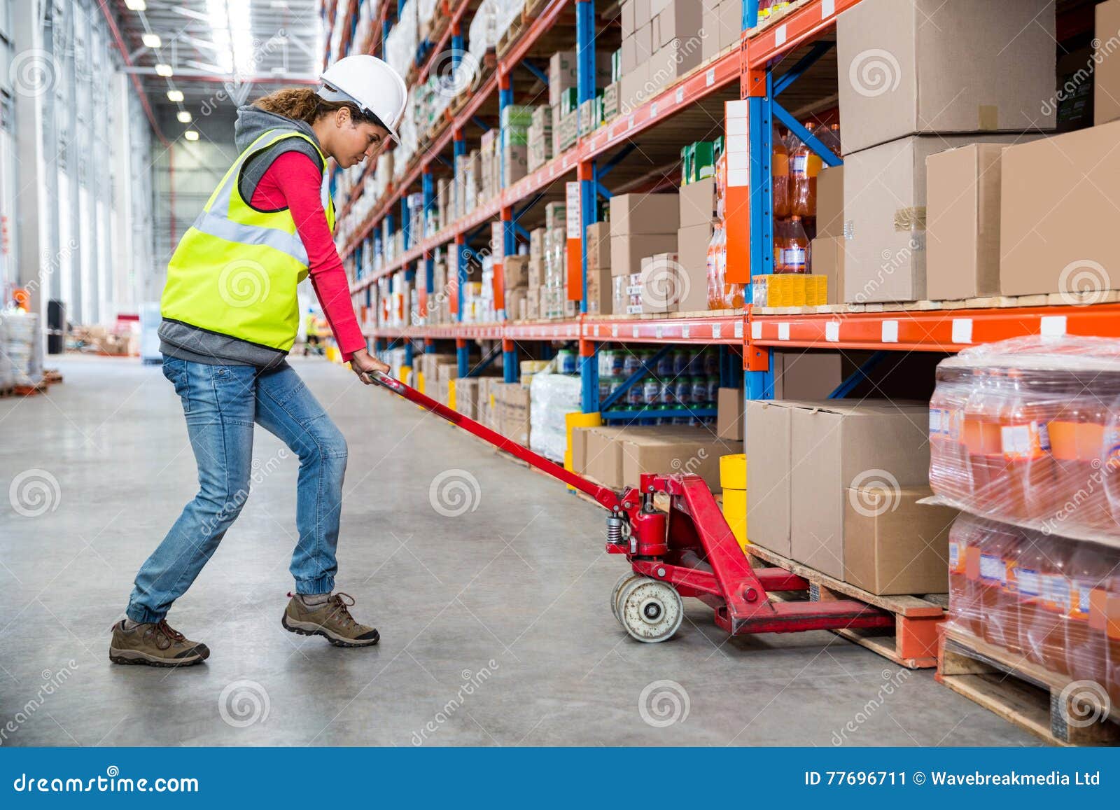 Worker Pushing Trolley with Boxes Stock Image - Image of store ...