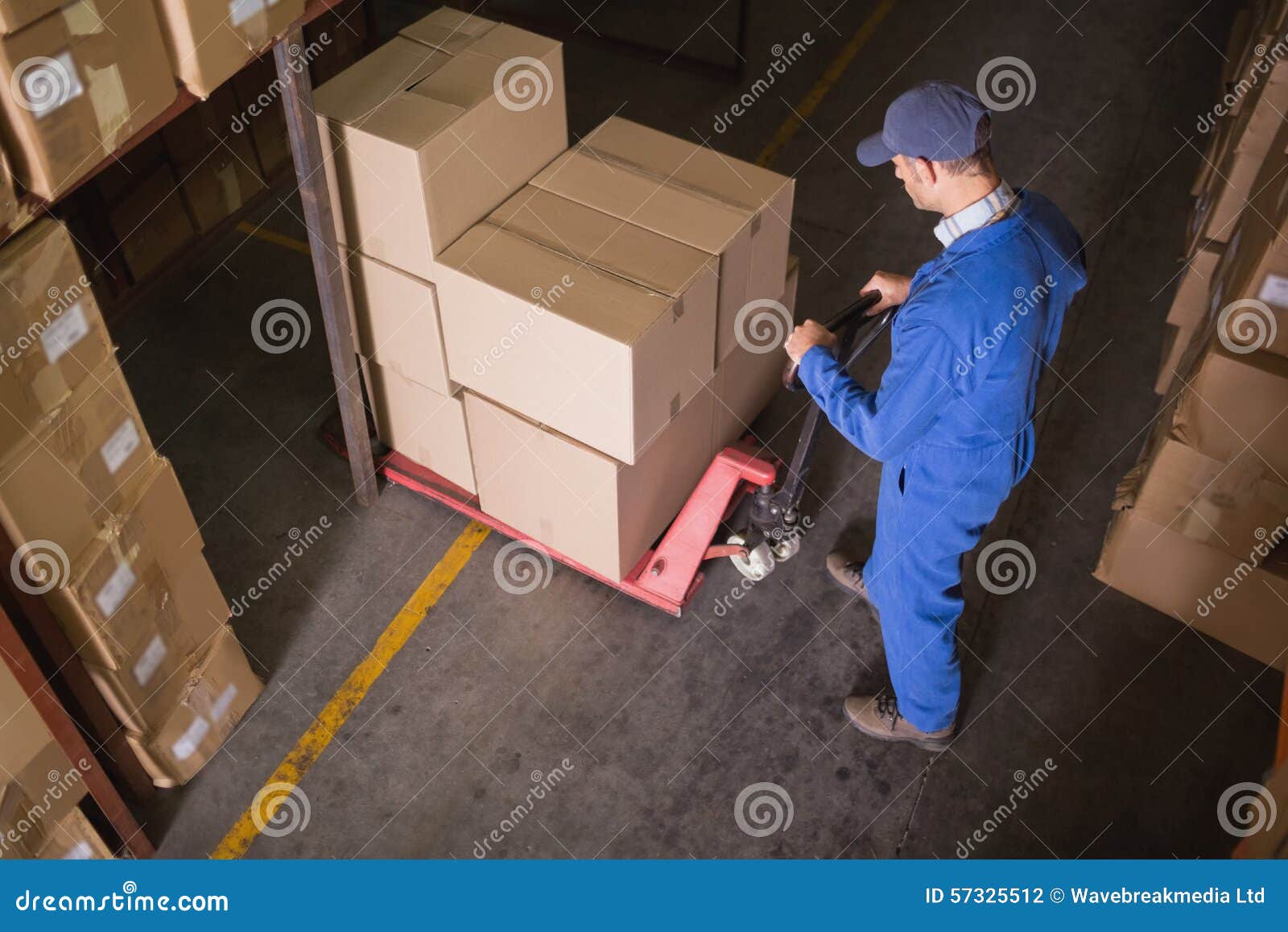 Worker Pushing Trolley with Boxes in Warehouse Stock Photo - Image of ...