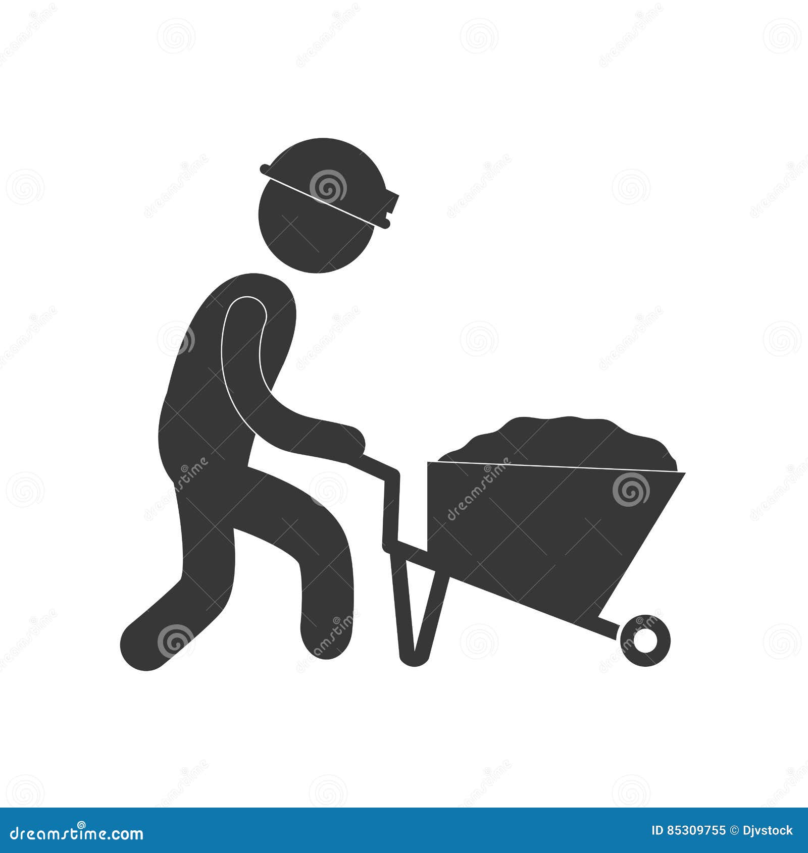 Worker Pushing Wheelbarrow Mine Work Figure Pictogram Stock ...