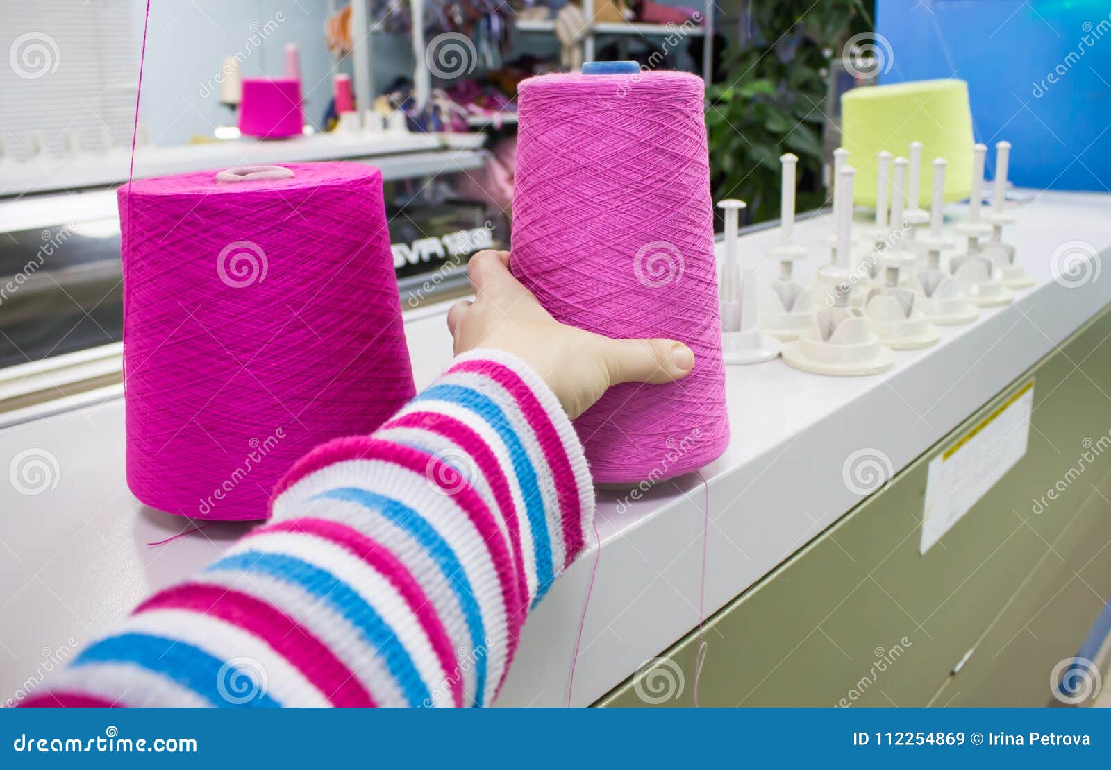Worker Puts the Thread on the Knitting Machine Stock Image - Image of ...