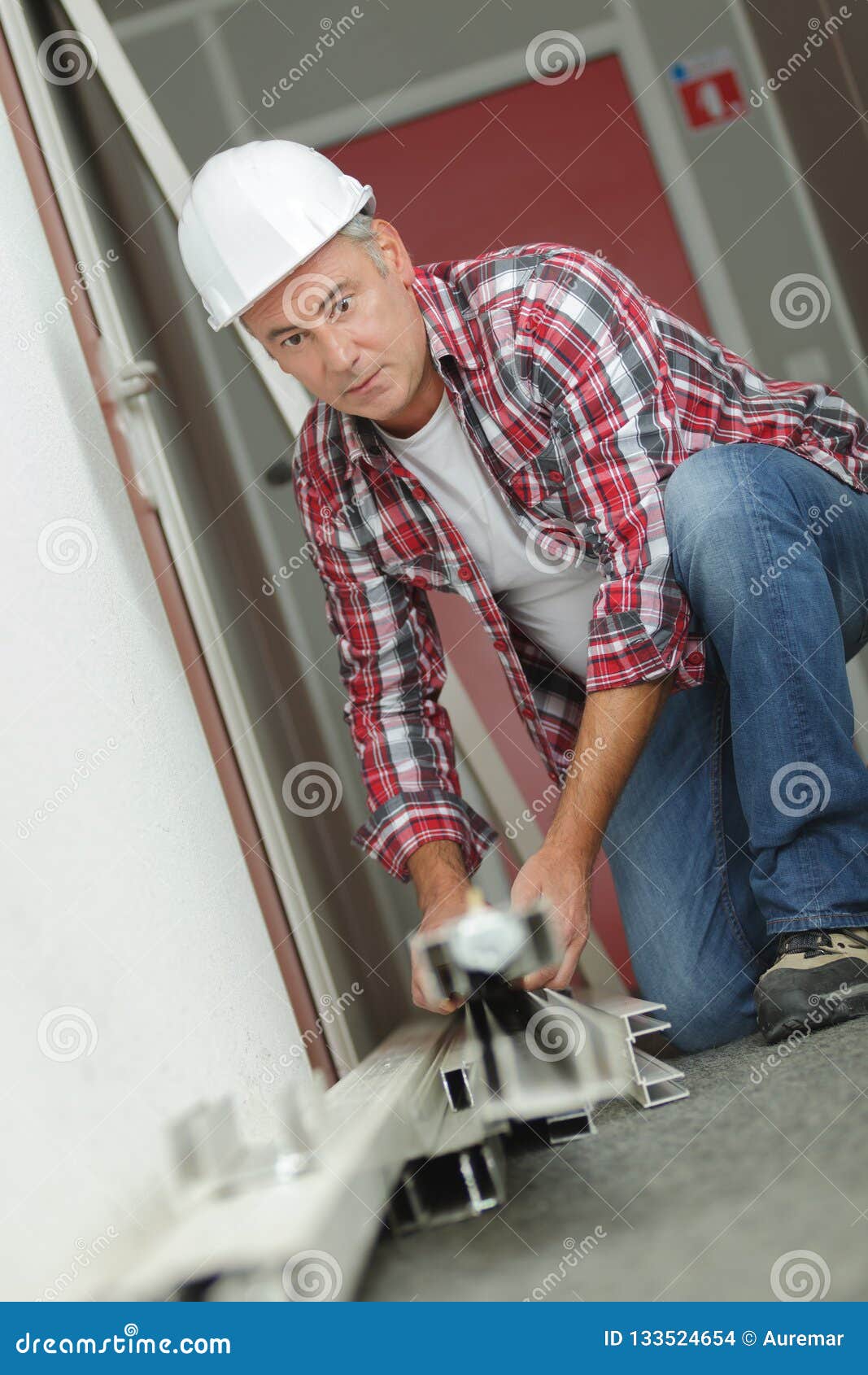 Worker Putting Down Aluminum Frames Stock Photo - Image of quality ...