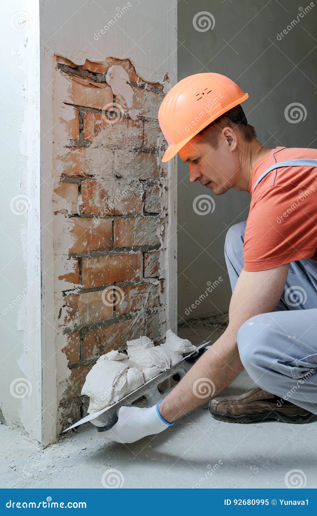 Worker is Putting a Gypsum Plaste. Stock Image - Image of hands, stucco ...