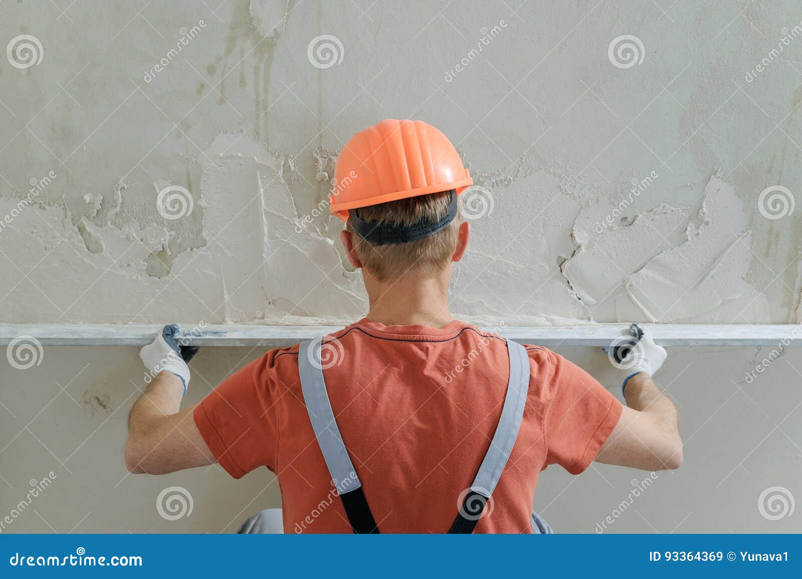 Worker is Putting a Gypsum Plaste. Stock Image - Image of renovation ...