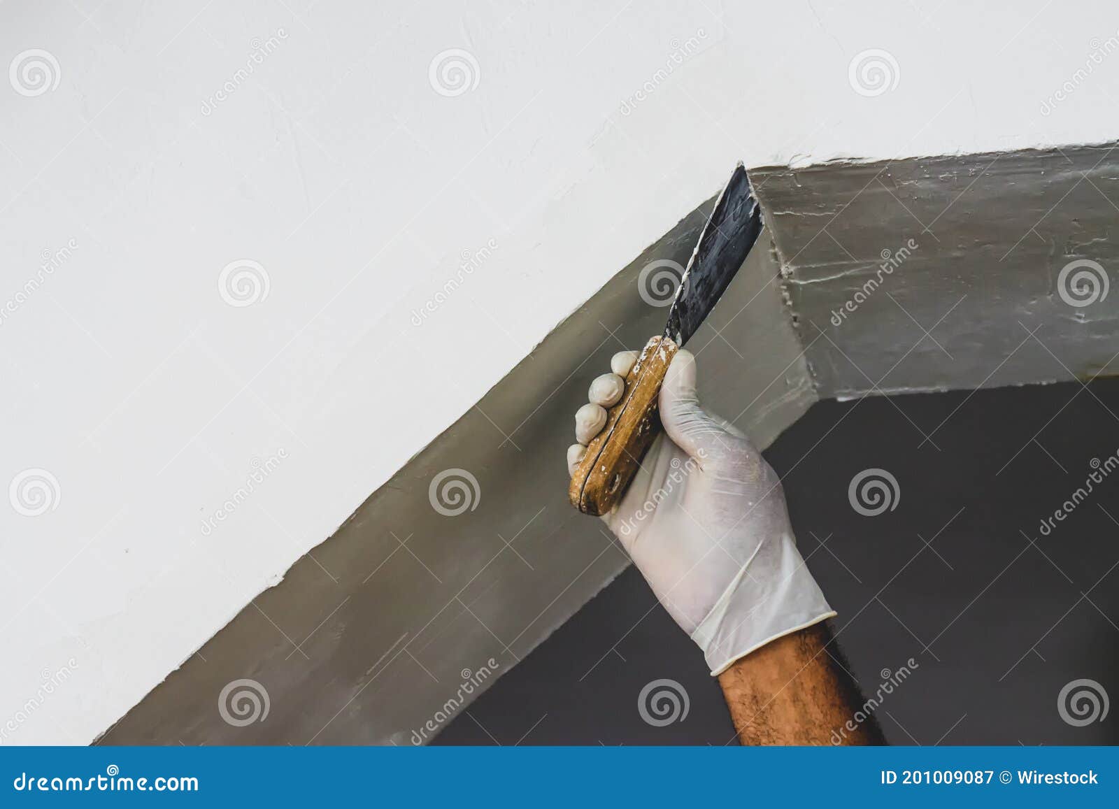 Worker Putting on Paint on the White Wall Stock Image - Image of ...