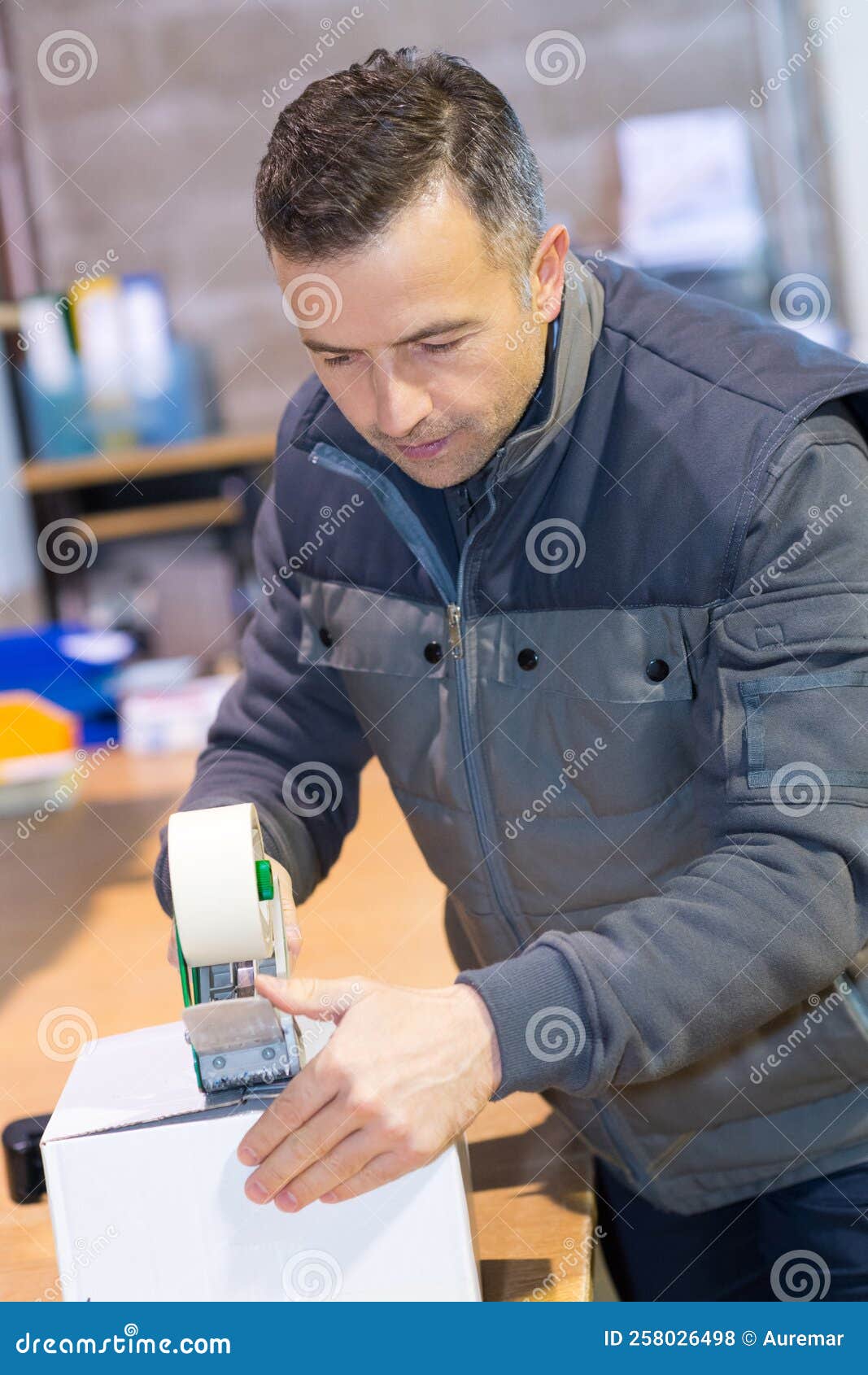 Worker Putting Tape on Box for Delivery Stock Photo - Image of cargo ...
