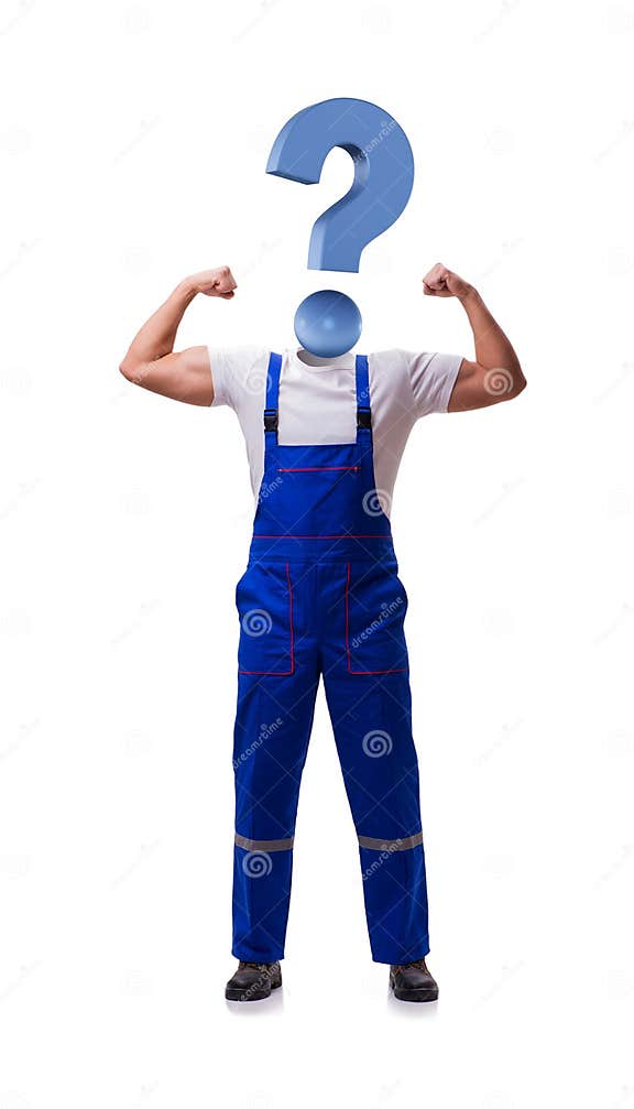 Worker with Question Mark instead of Head Stock Photo - Image of ...