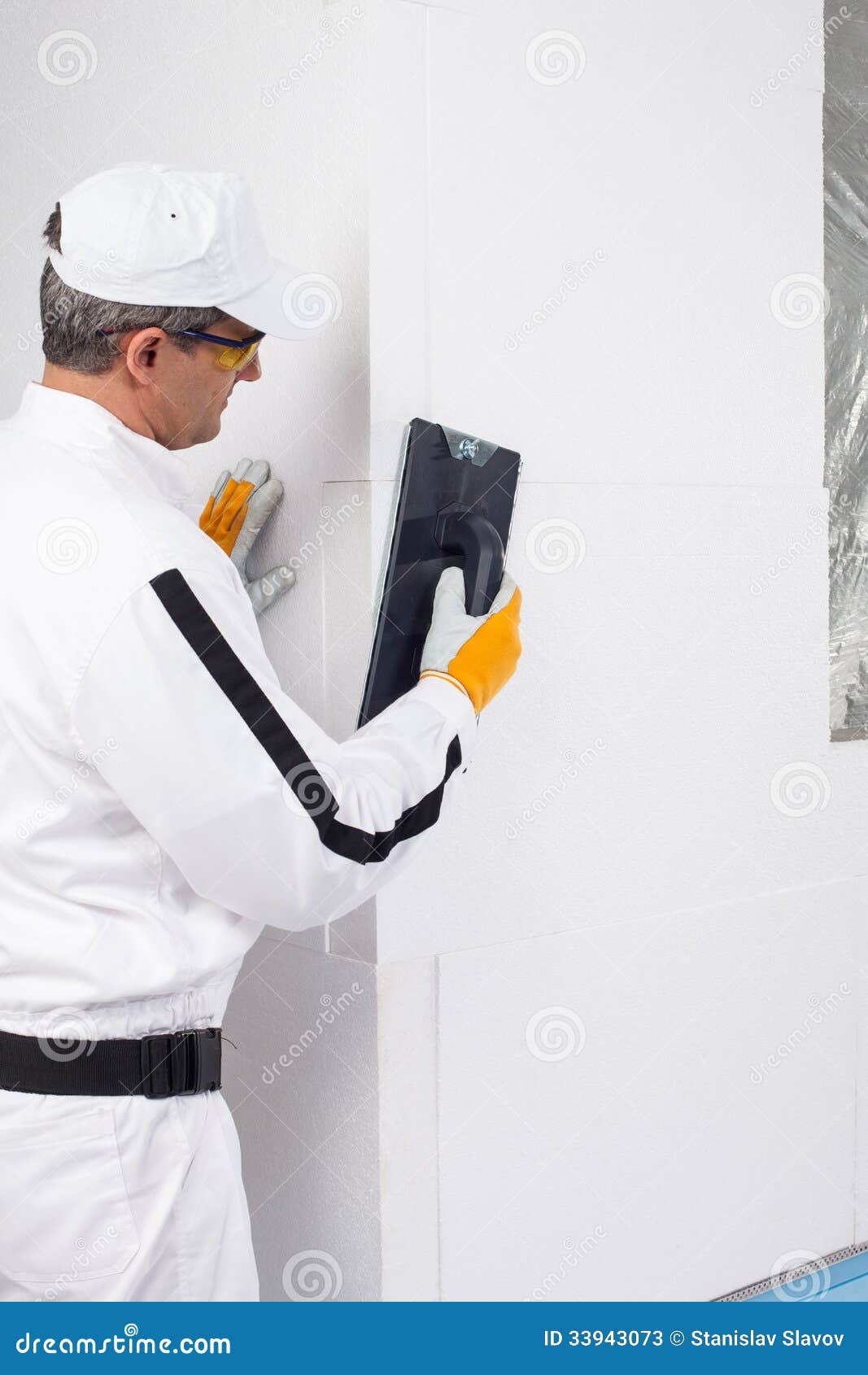 Worker Rasping the Corners of Insulation Panels Stock Image - Image of ...