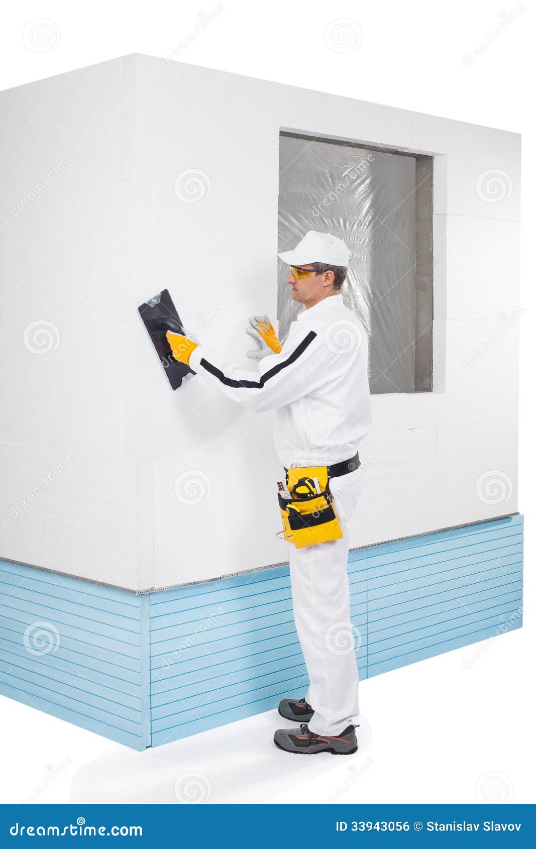 Worker Rasping Insulation Panels Stock Photo - Image of clothing ...