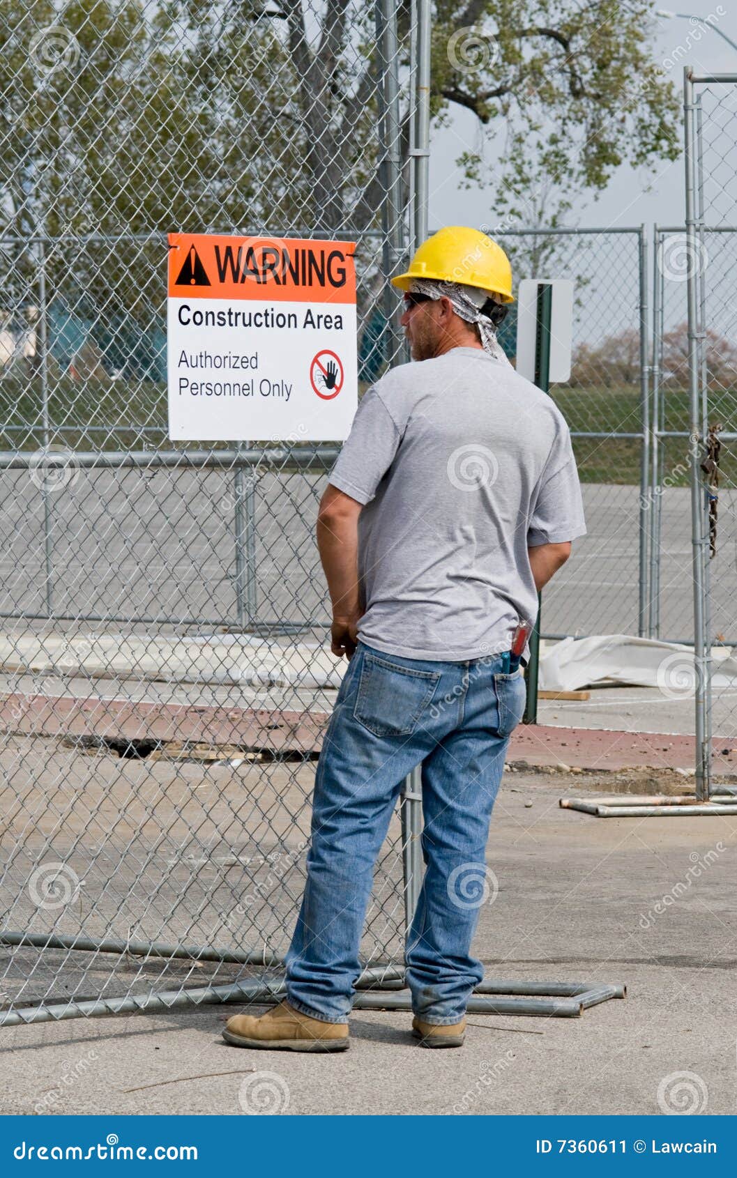 Worker Reading Warning Sign Stock Image - Image of masculine, area: 7360611