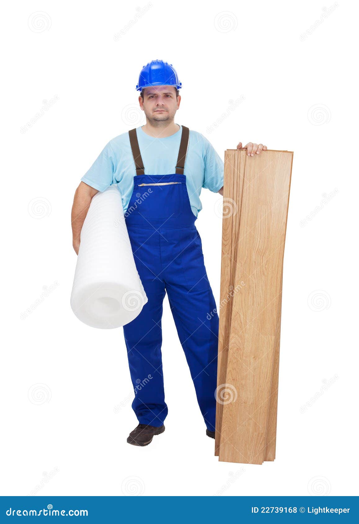 Worker Ready To Lay Laminate Flooring Stock Photo - Image of carpenter ...