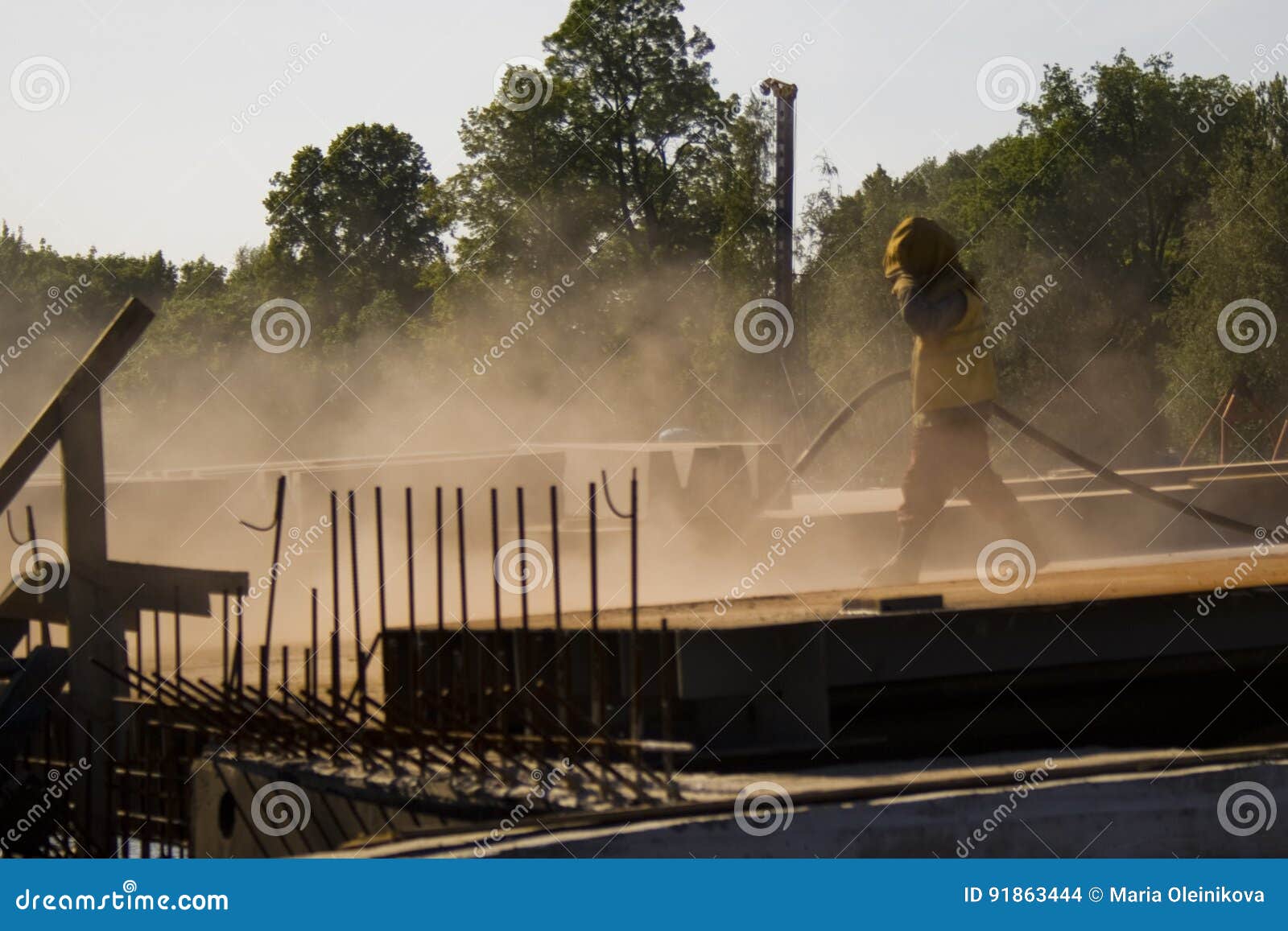 Worker in red dust stock photo. Image of airgun, paintwork - 91863444