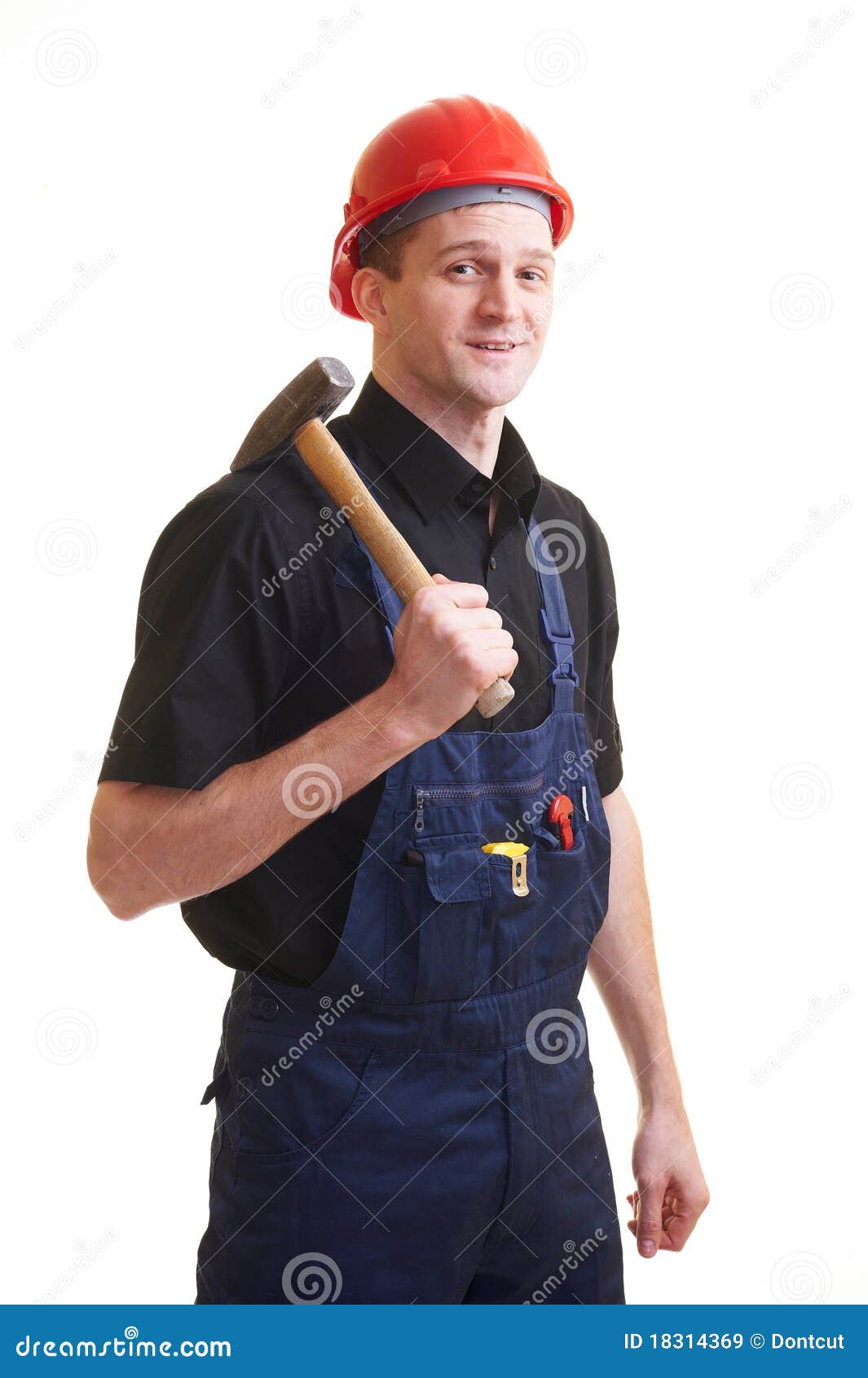 Worker in red hard hat stock image. Image of builder - 18314369